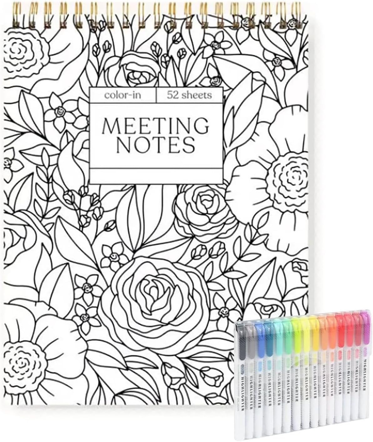 Color-in Spiral Notebook & Daily Planner Floral Design Journal with ...