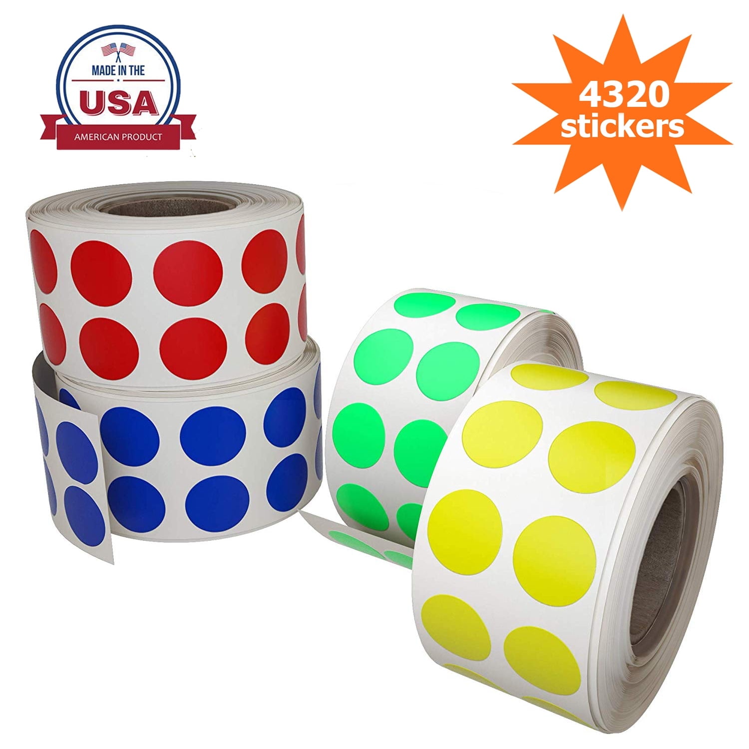 Royal Green Colored Dot Stickers, 13mm Round Labels, 4 Rolls, 4320 ...