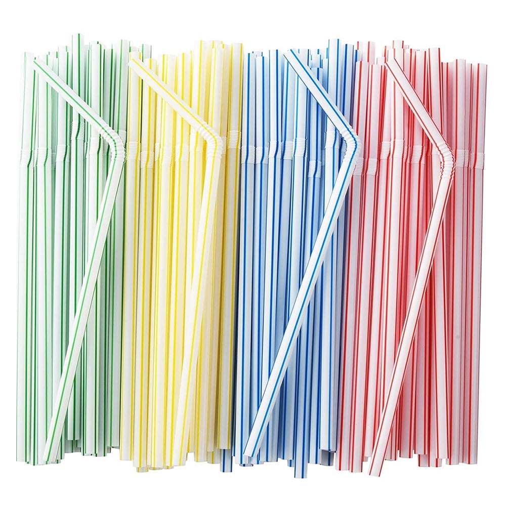 Color strip bendable straws disposable plastic soy milk bendable juice ...