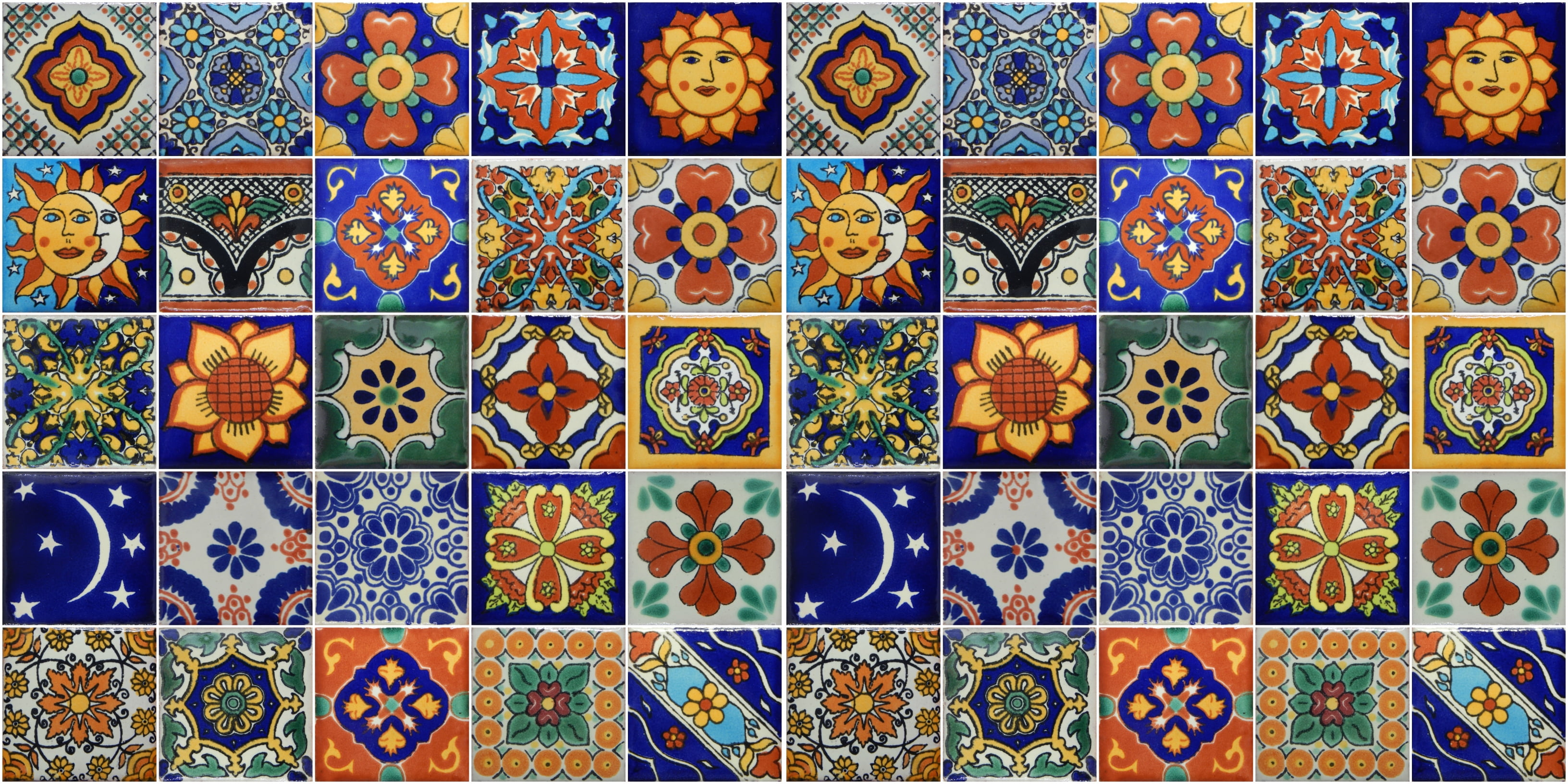 Color y Tradicion 2" X 2" Assorted Clay Mexican Tiles, 50 Piece ...