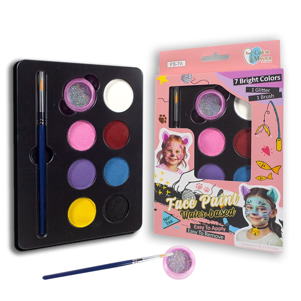 ColorMaster Face Painting kit for kids, 7 Bright Color, 1 Glitters, 1 ...