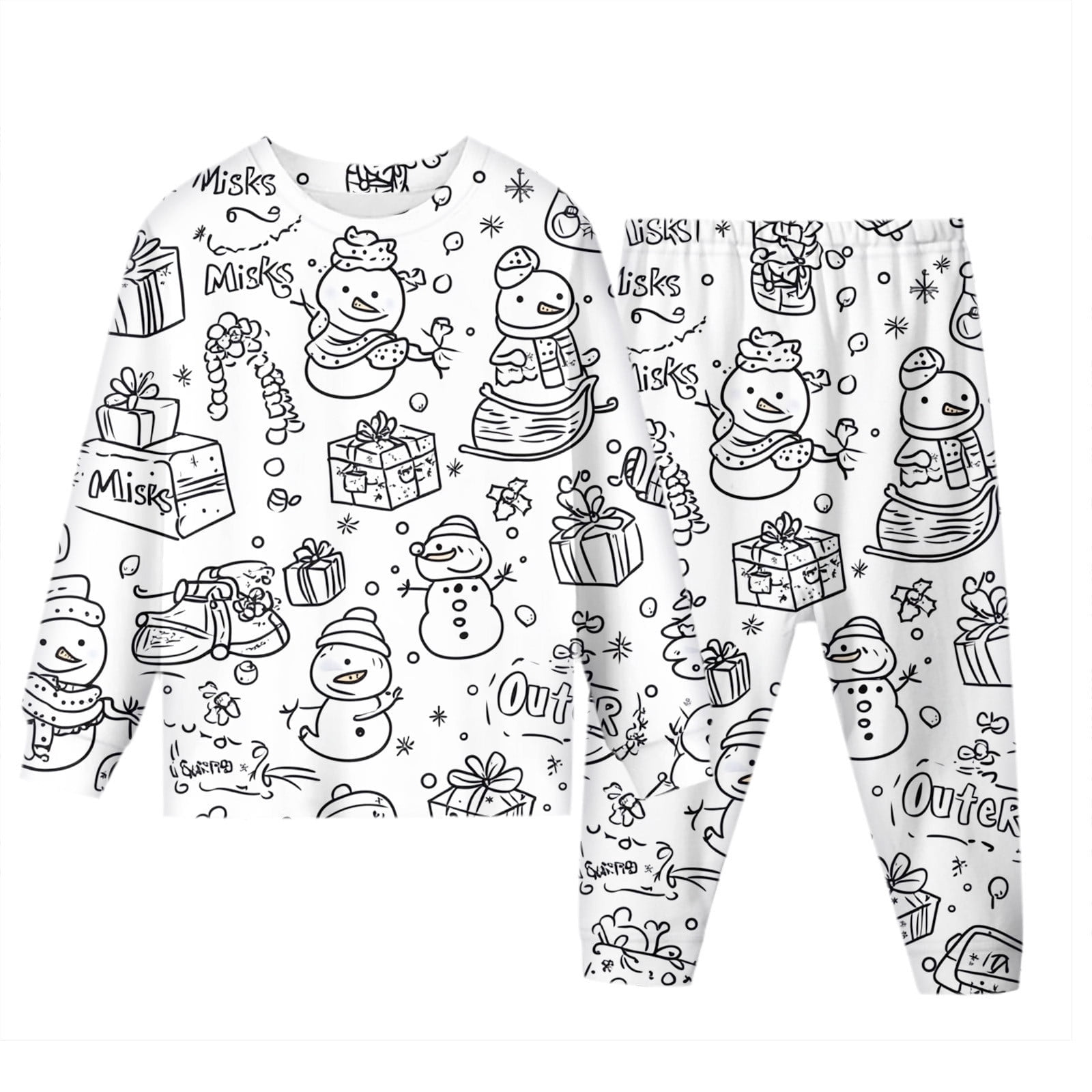 Colorable Kids Pajamas Long Sleeve Top with Pajamas Pants Cute Funny ...