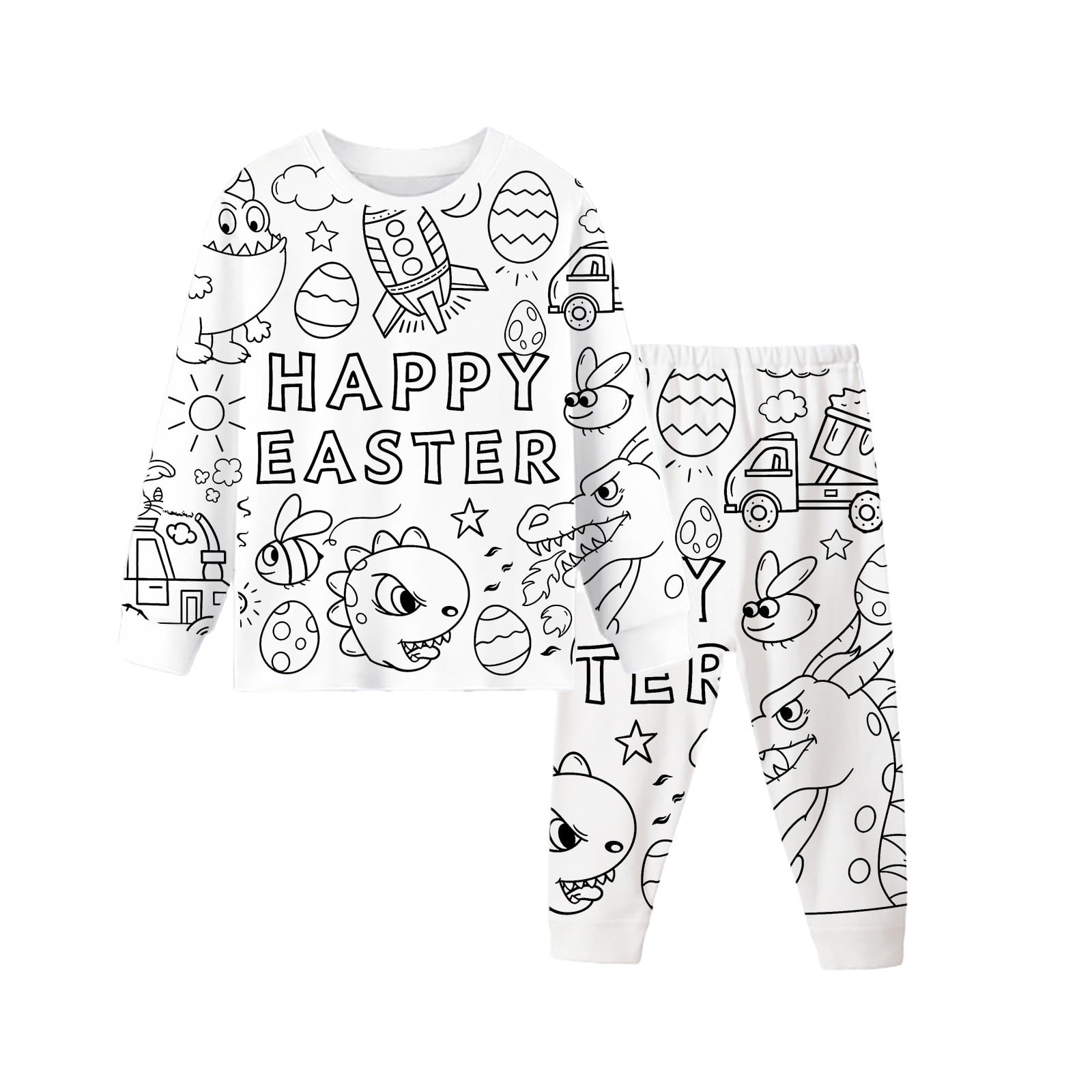 Colorable Pajamas Kid DIY Hand Painted Easter Bunny And Egg Homewear ...