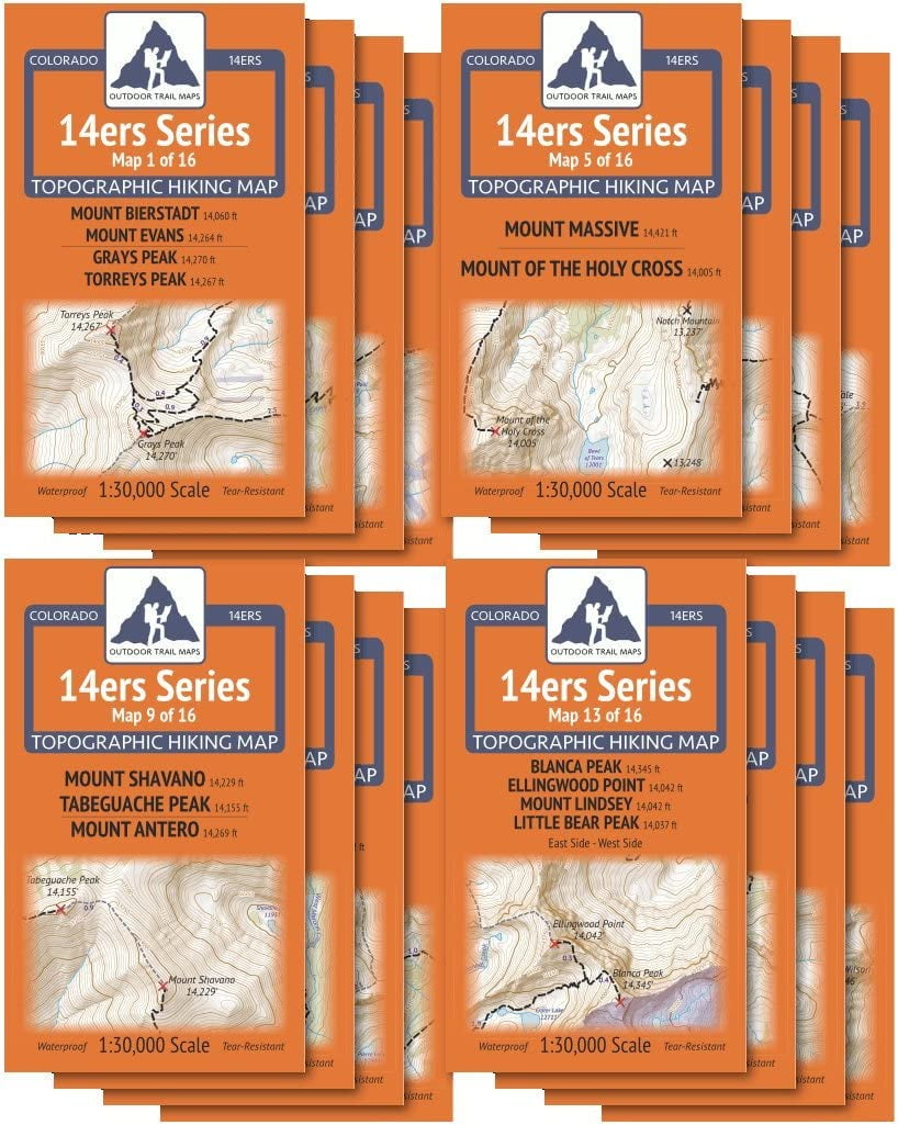 Colorado 14ers Complete 16 Map Pack - All 58 Colorado Fourteeners ...