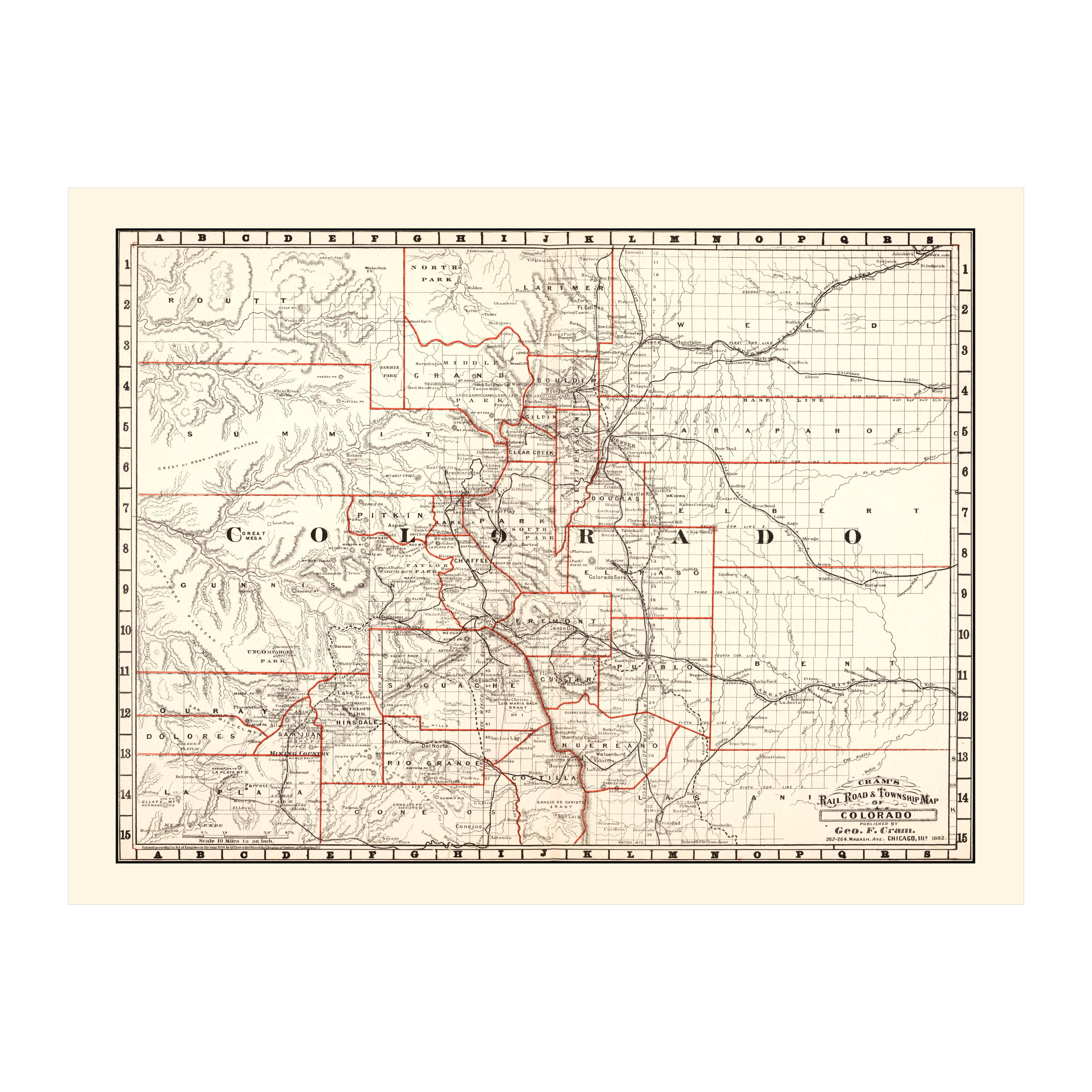 Colorado Art, 1882 Vintage Map of Colorado History Wall Decor Gift, Old ...