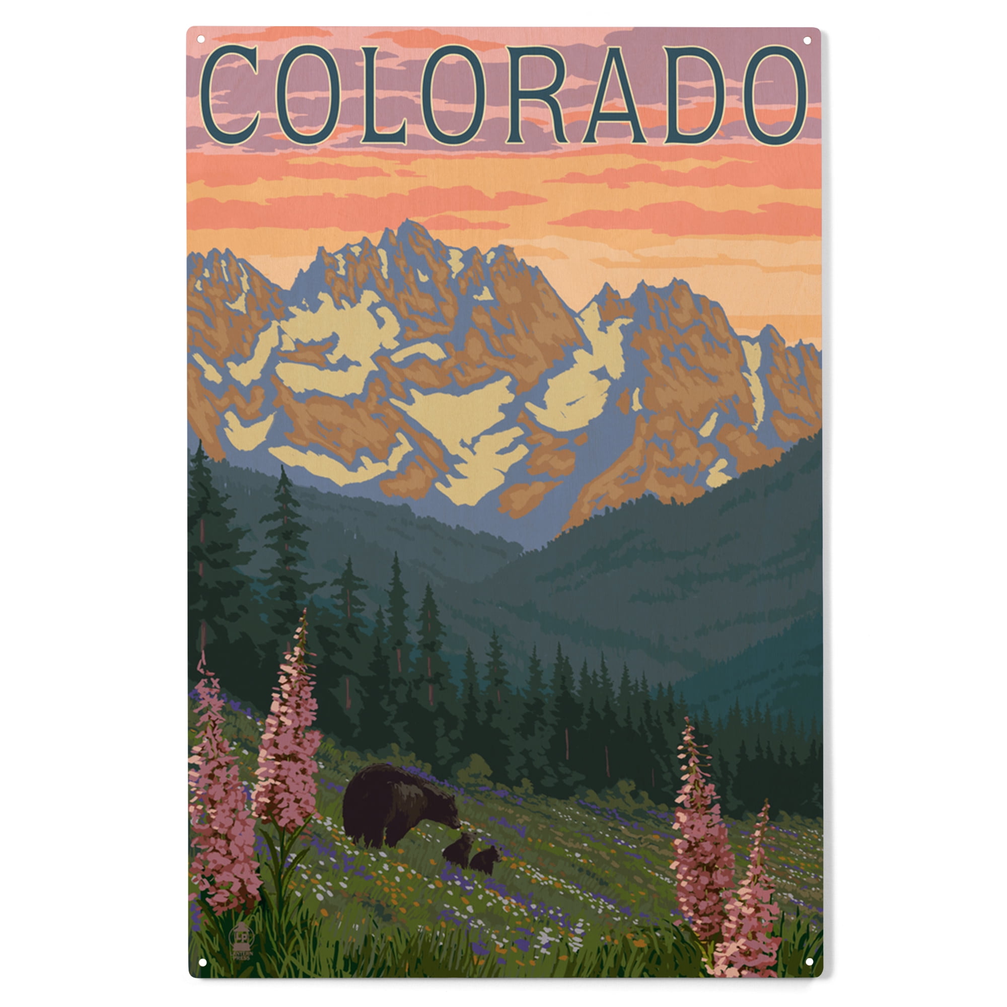 Colorado, Bears and Spring Flowers Birch Wood Wall Sign (10x15 Rustic ...