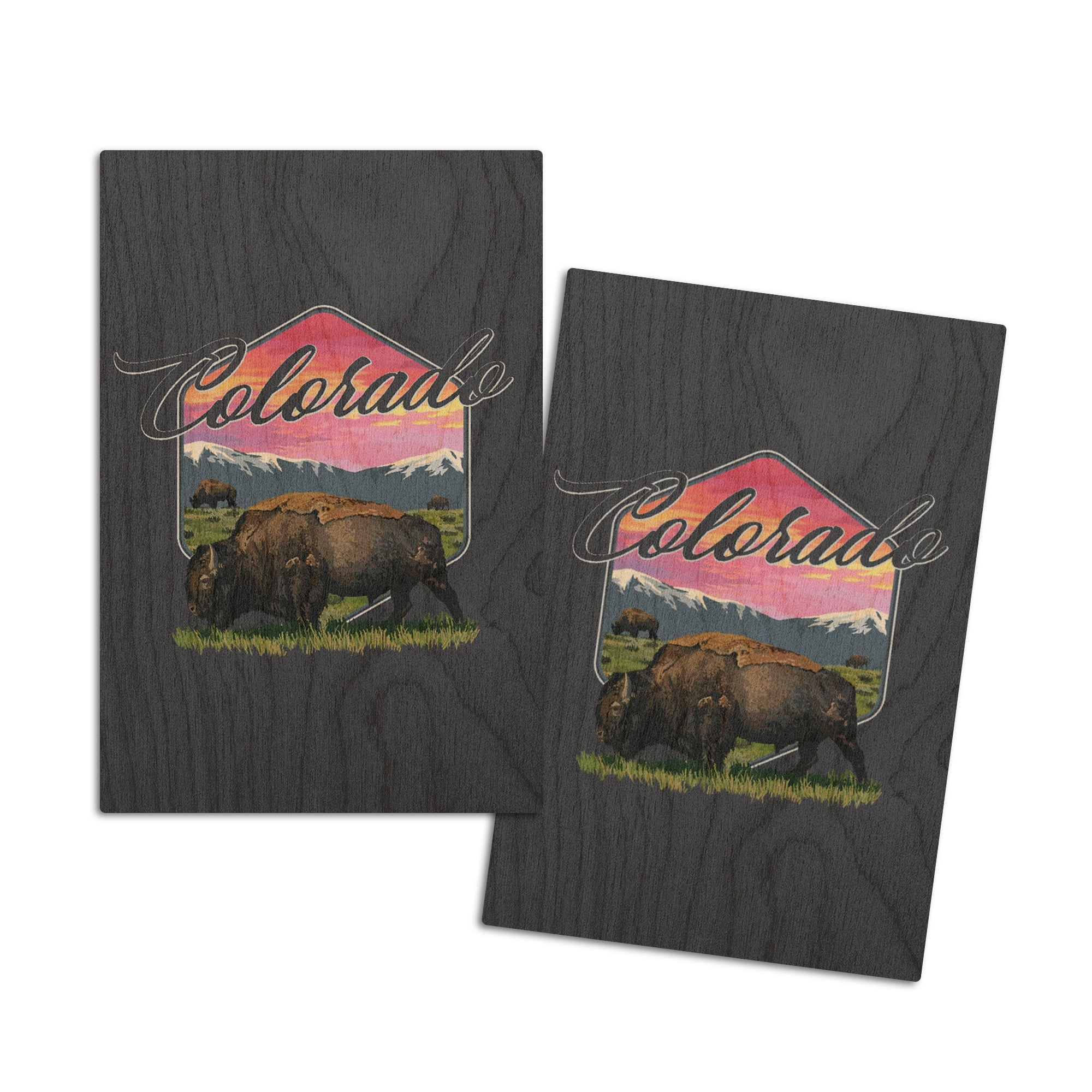 Colorado, Bison and Sunset, Contour (4x6 Birch Wood Postcards, 2-Pack ...