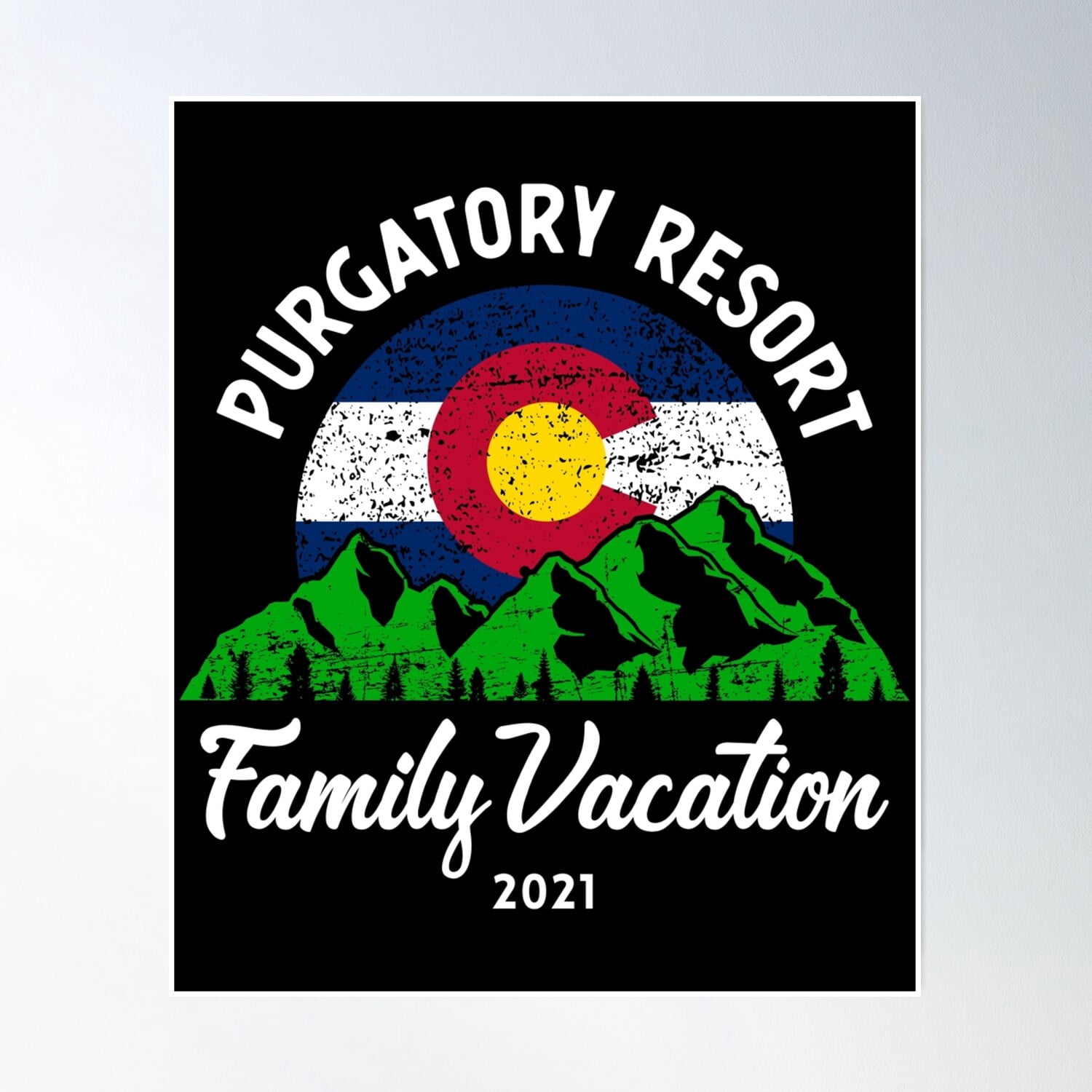Colorado Flag Purgatory Resort Family Vacation 2021 Print Poster Wall ...