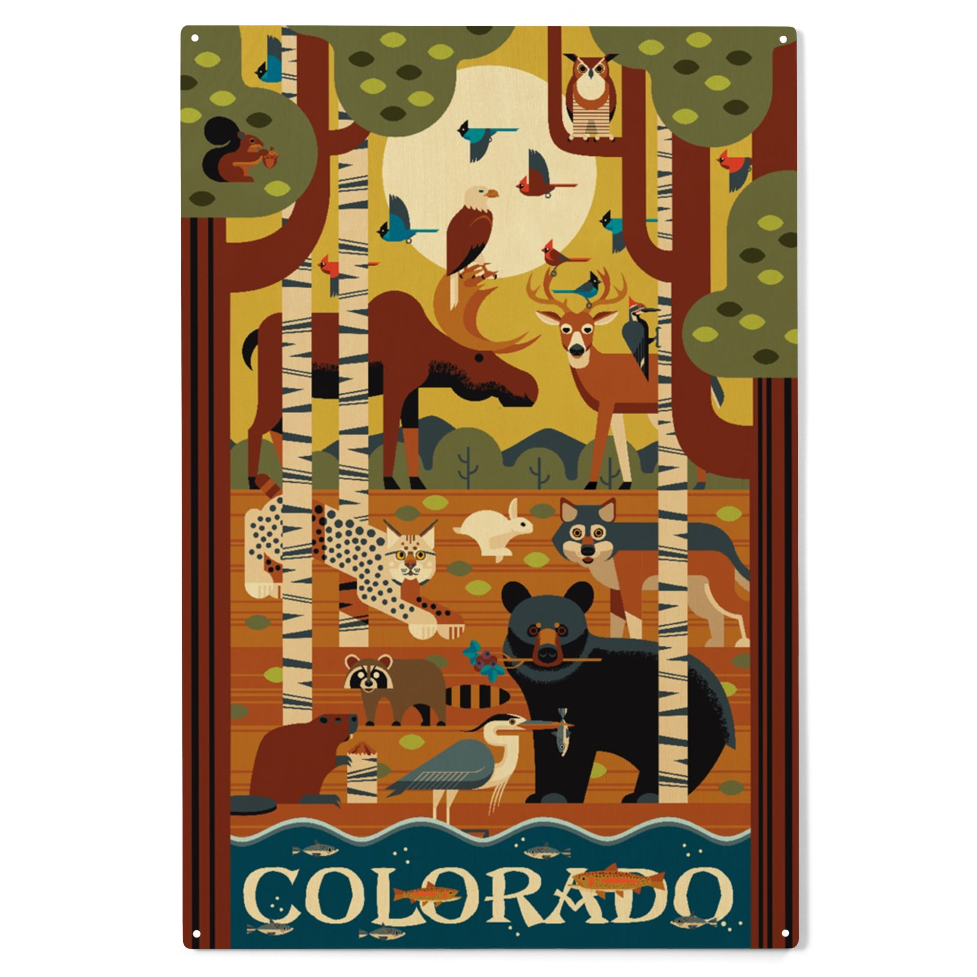 Colorado, Forest Animals, Geometric Birch Wood Wall Sign (10x15 Rustic ...
