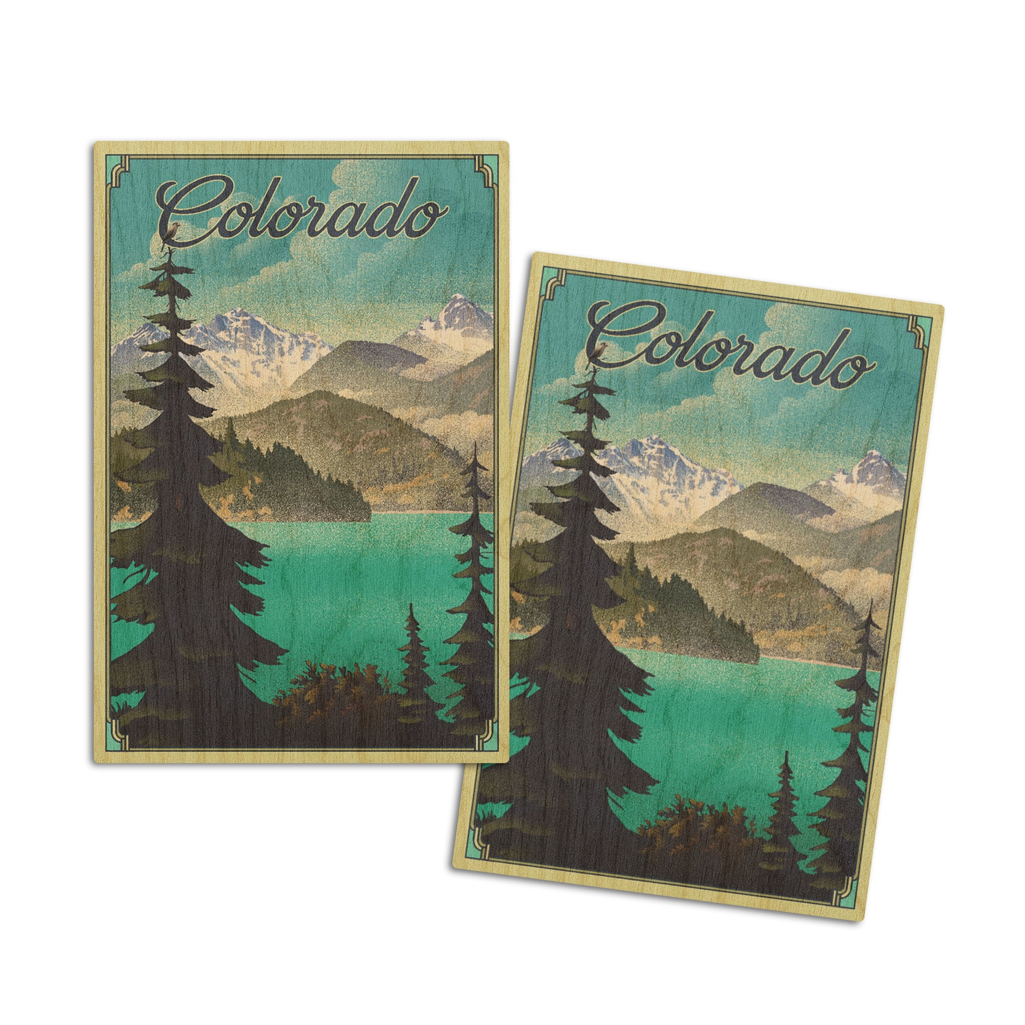Colorado, Lake Lithograph (4x6 Birch Wood Postcards, 2-Pack Stationary ...