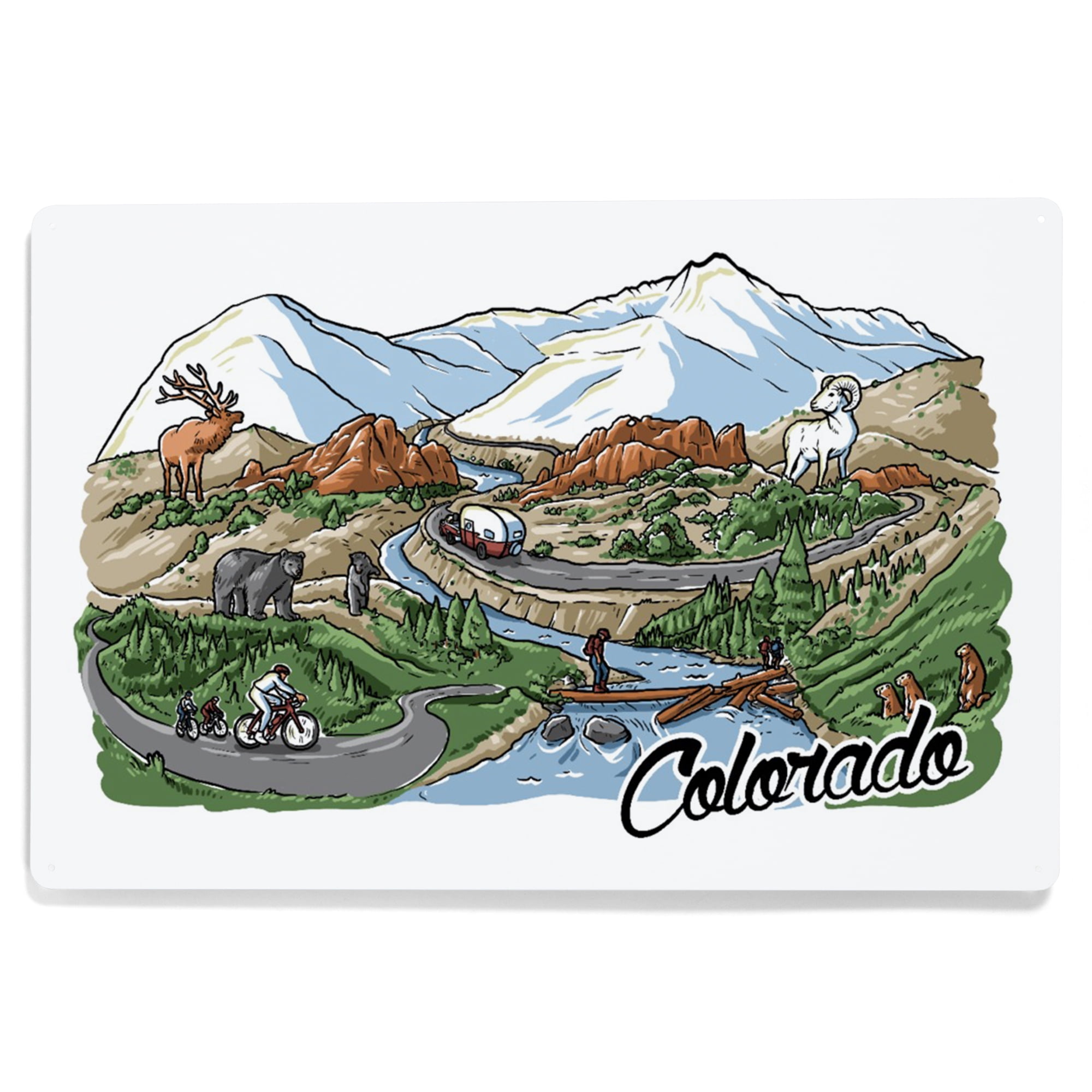 Colorado, Line Drawing (12x18 Aluminum Art, Indoor Outdoor Metal Sign ...
