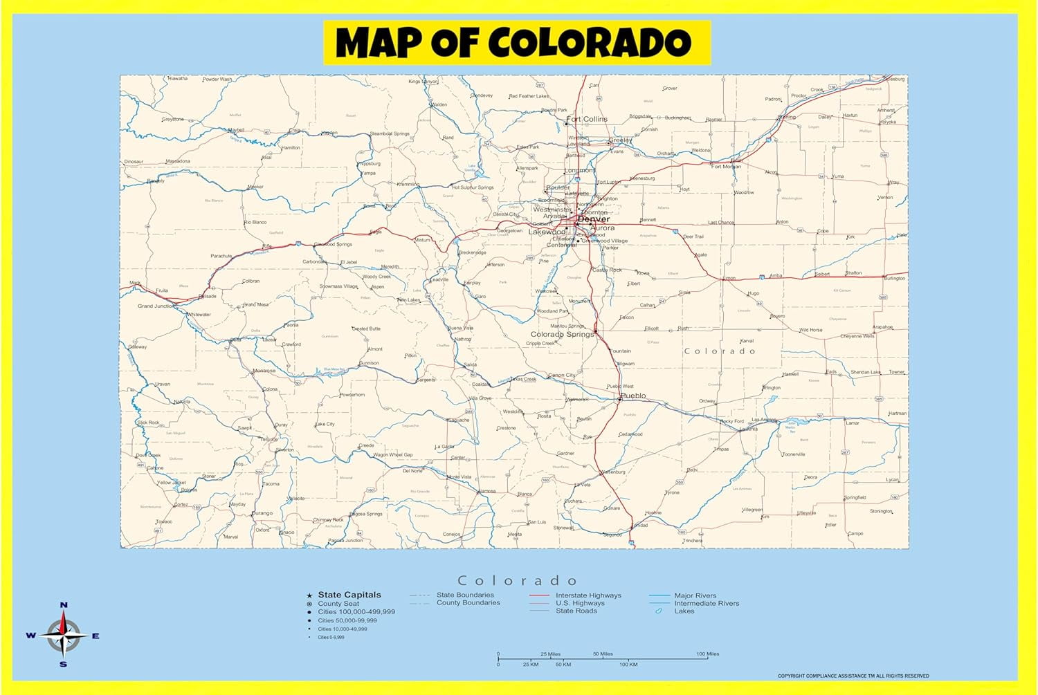 Colorado Map Poster - Laminated Wall Map - Style B - 24x36 - Ideal for Classrooms and Homes ...