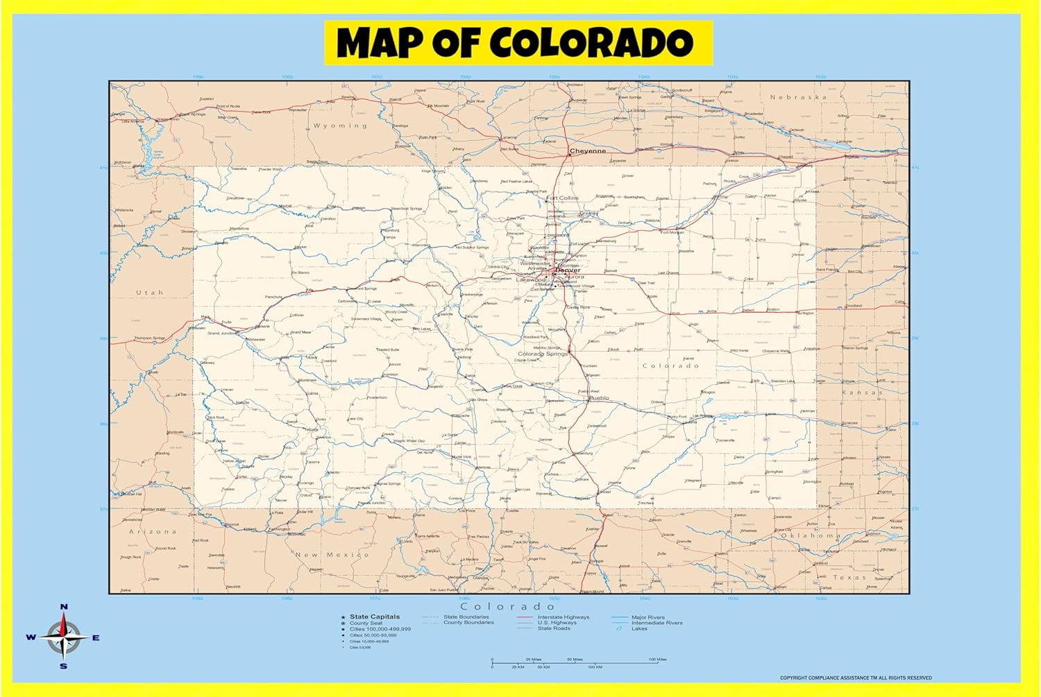 Colorado Map Poster - Laminated Wall Map - Style D - 36x60 - Ideal for ...