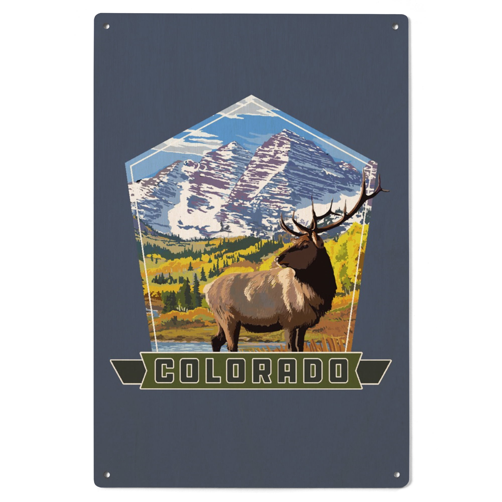 Colorado, Maroon Bells and Elk, Contour Birch Wood Wall Sign (6x9 ...