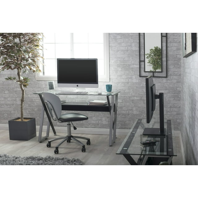 Calico Designs Colorado Desk in Black/Silver with Clear Glass, Modern ...