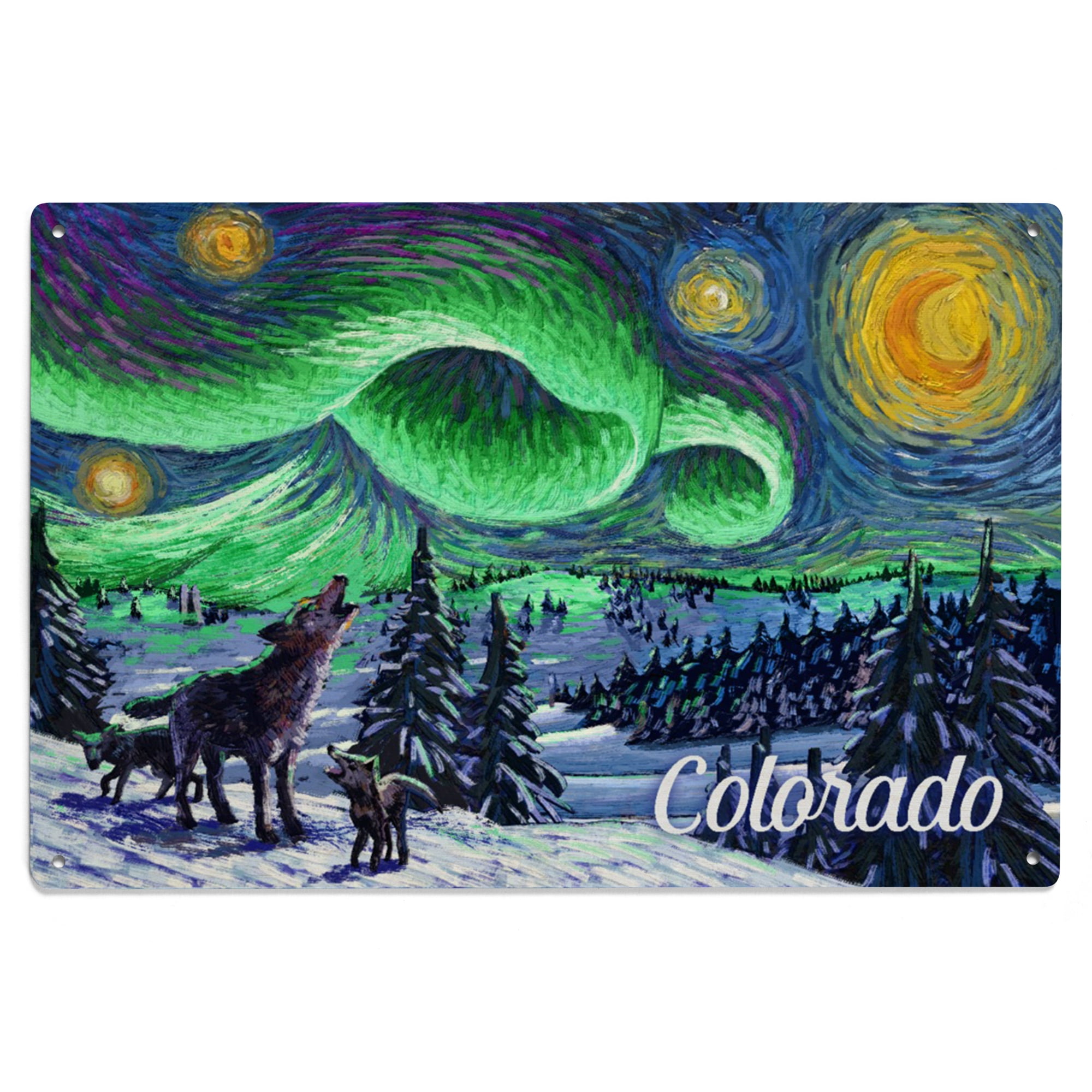 Colorado, Northern Lights with Wolf and Cubs, Starry Night Birch Wood ...