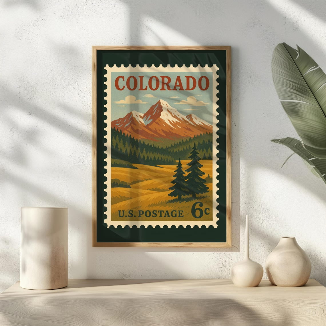 Colorado Postage Stamp Print, Retro Mountain Landscape Wall Art ...