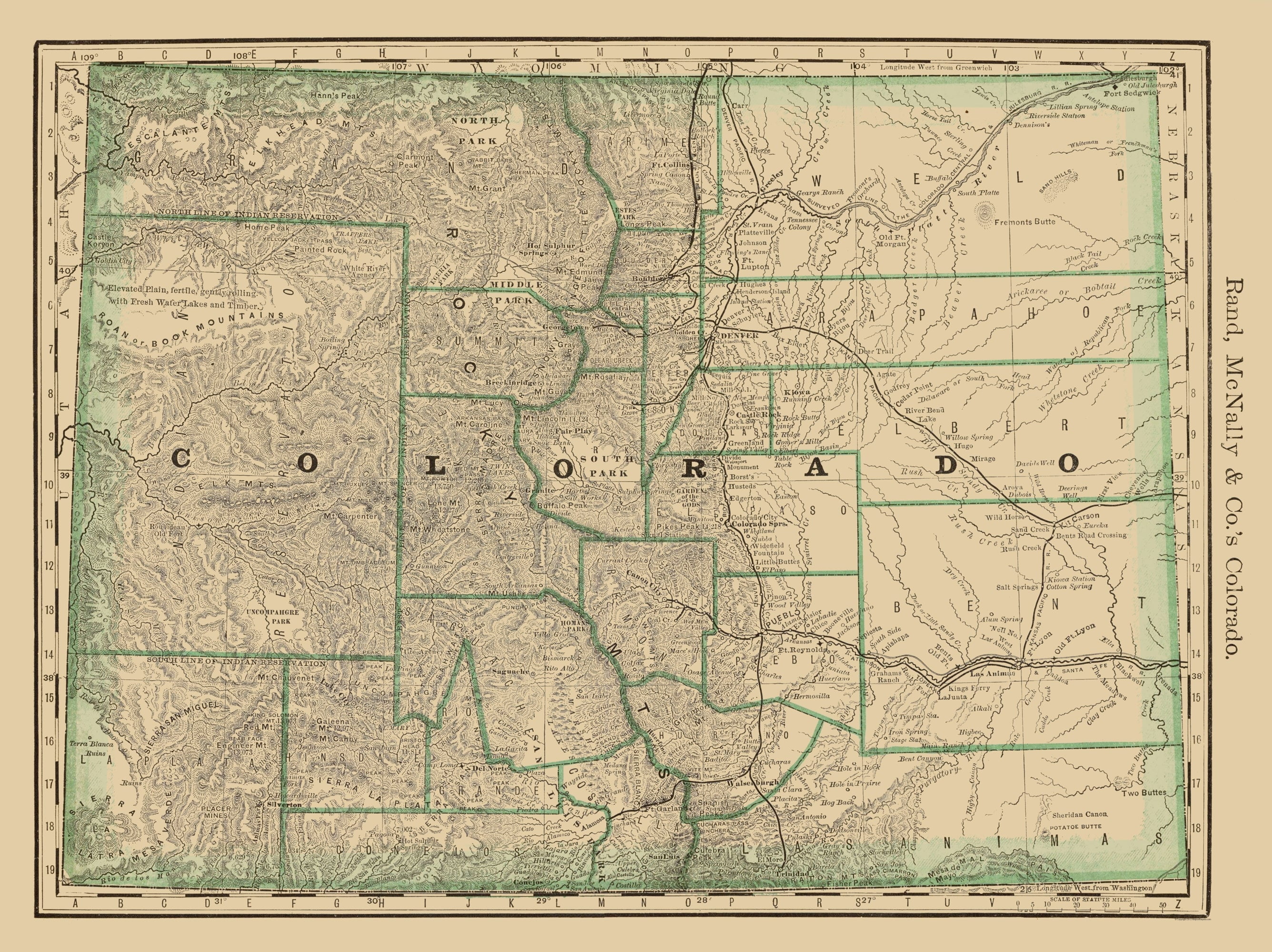 Historic State Map - Colorado - Rand McNally 1879 - 23 x 30.72 ...