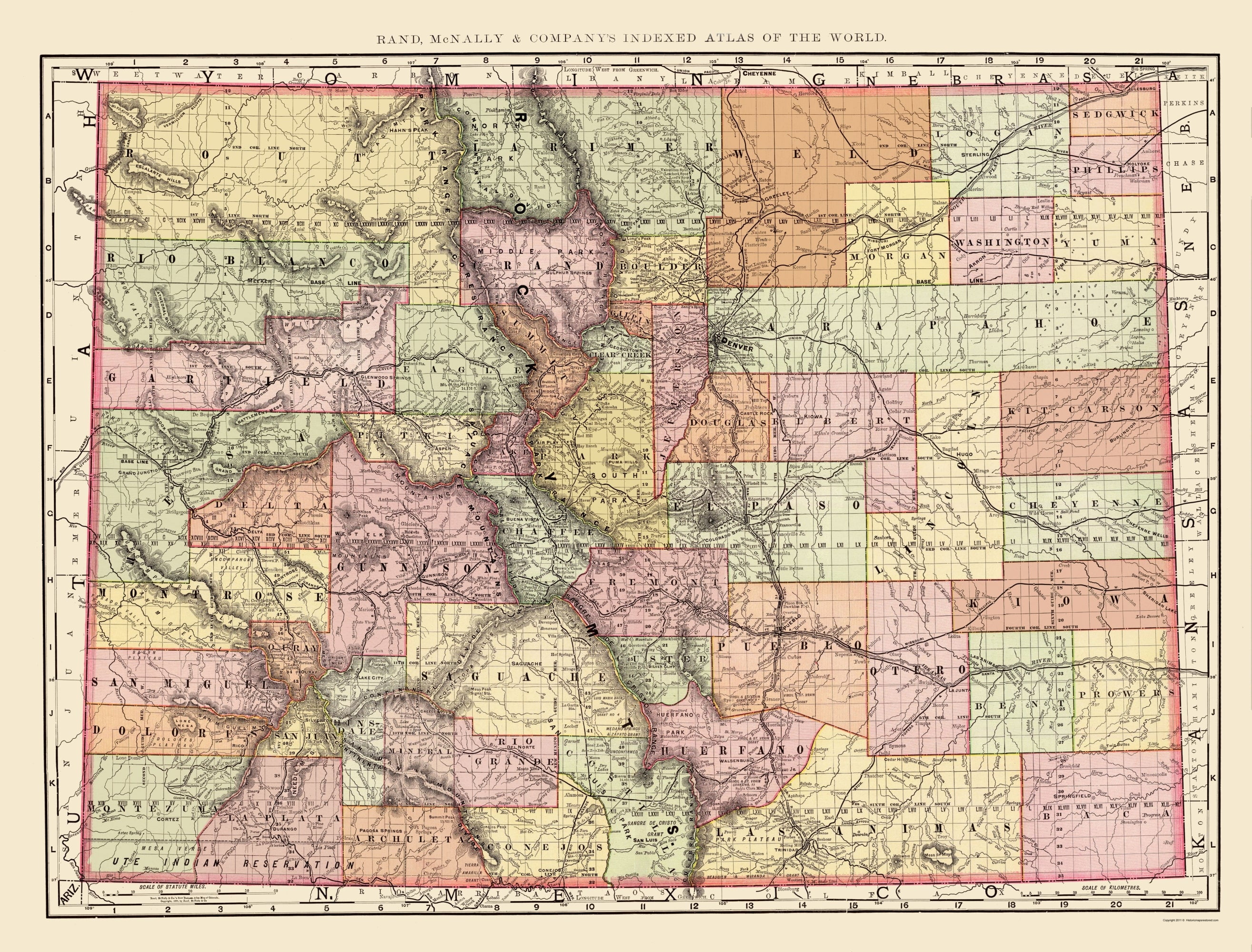 Historic State Map - Colorado - Rand McNally 1897 - 23 x 30.25 ...