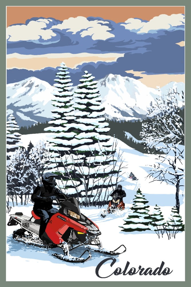 Colorado, Snowmobile Scene (36x54 Giclee Gallery Art Print, Vivid ...