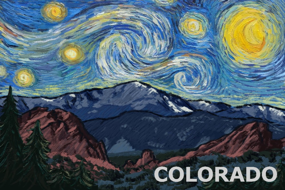 Colorado, Starry Night (16x24 Giclee Gallery Art Print, Vivid Textured ...