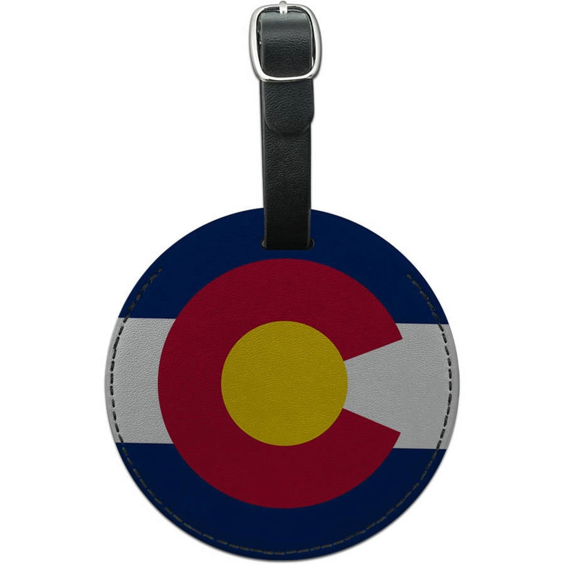 Colorado State Flag Round Leather Luggage ID Tag Suitcase Carry-On ...
