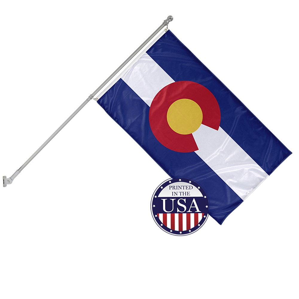 Colorado State Flag and 6ft Flagpole with Wall Mounting Bracket - 3ft x ...