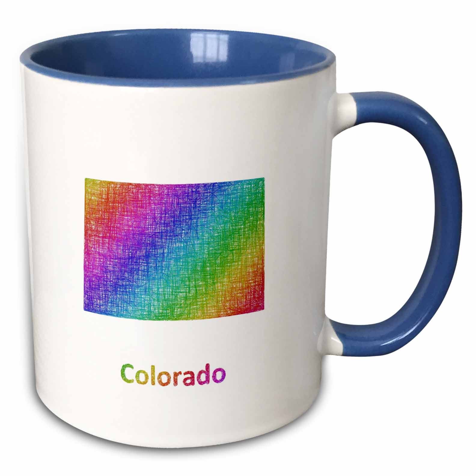 Colorado State Map - rainbow sketch design 11oz Two-Tone Blue Mug mug ...