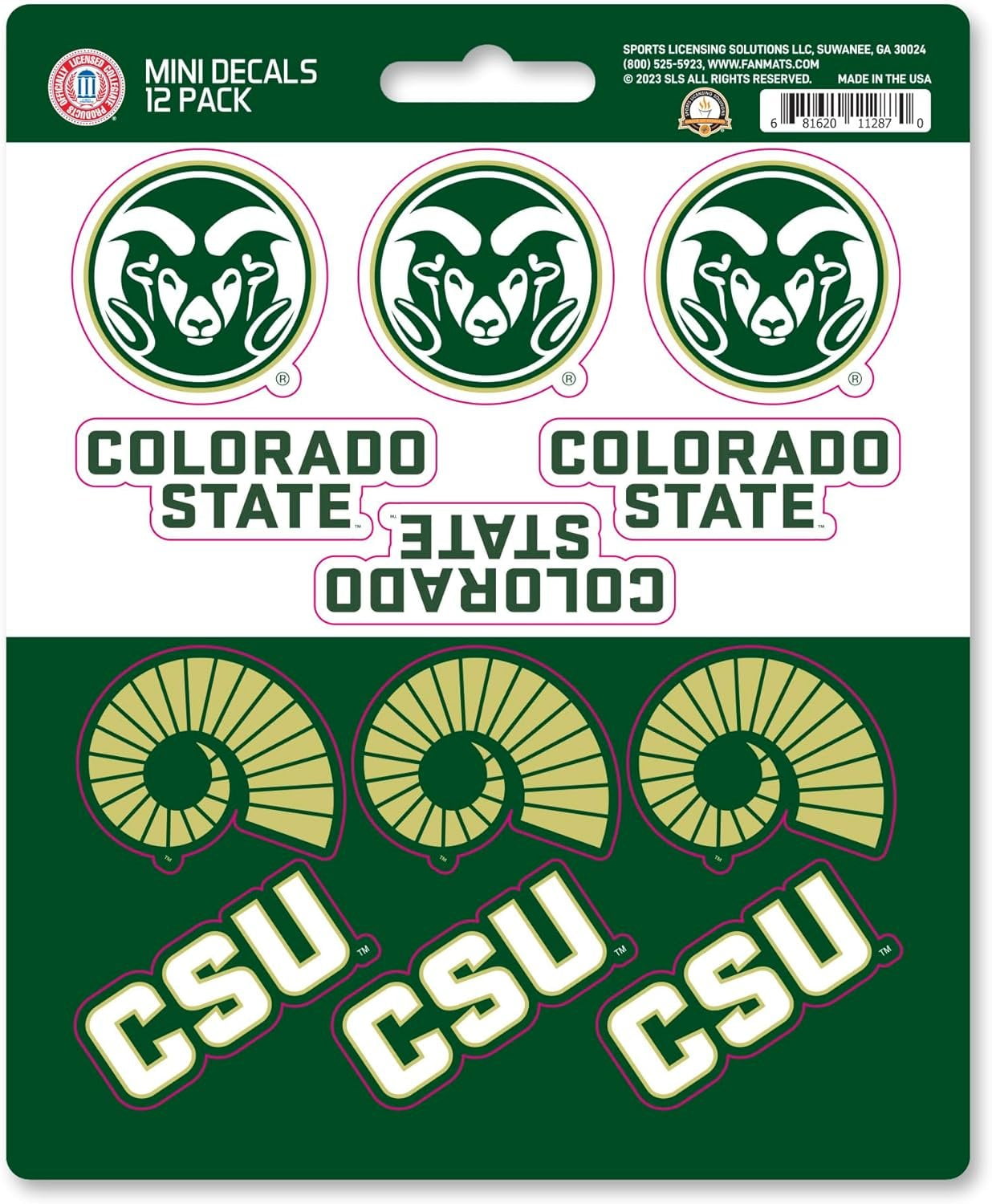 Colorado State University Rams 12-Piece Mini Decal Sticker Set, 5x6 ...