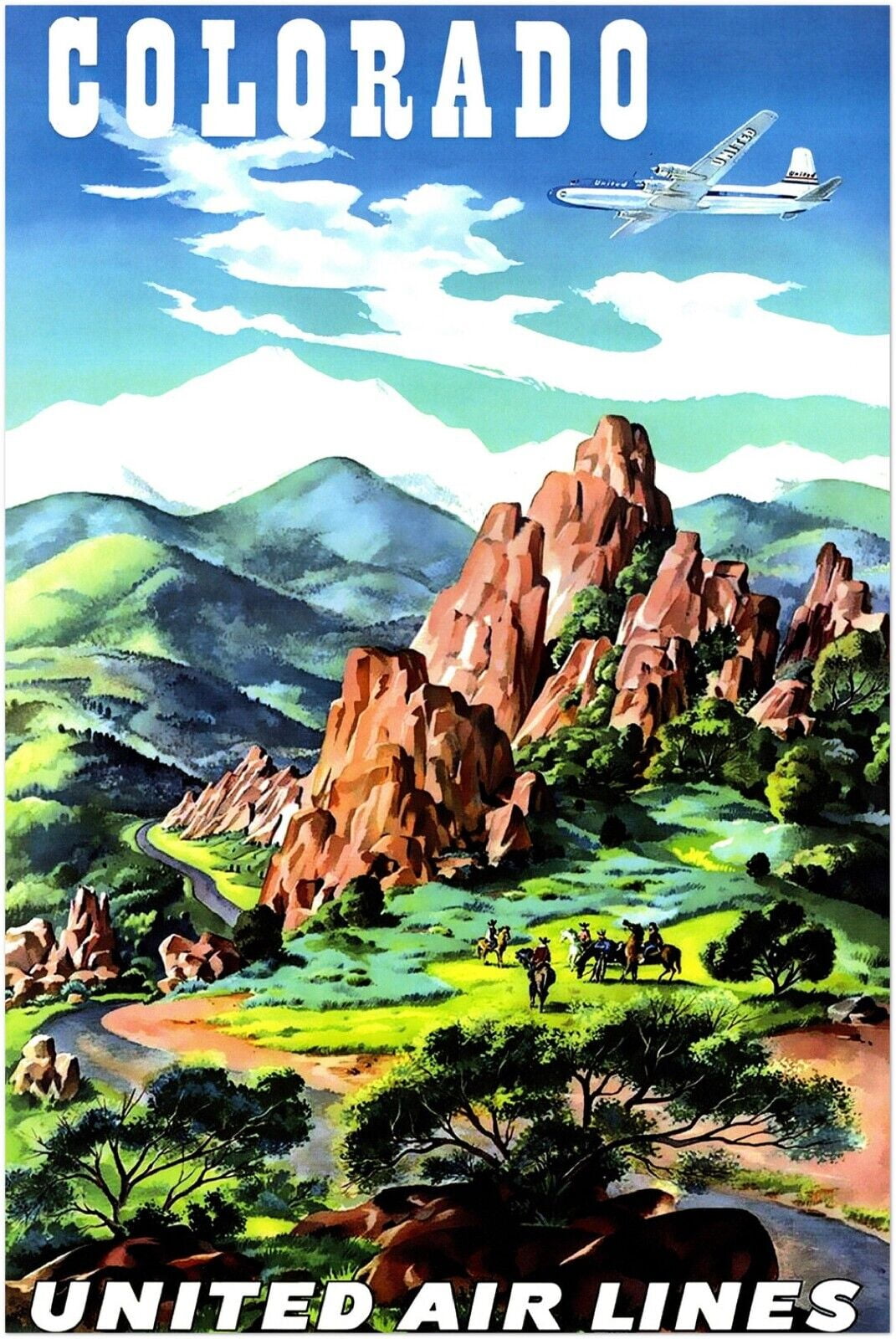 Colorado - United Airlines - Airline Vintage Travel Poster, Retro ...