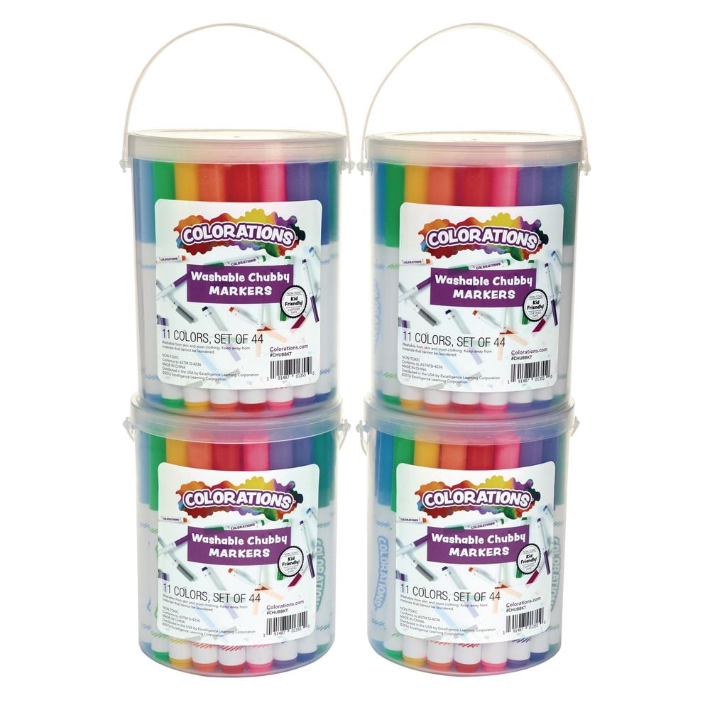Colorations 4 Chubby Marker Buckets, 44 in each, 176 total, 11 colors ...