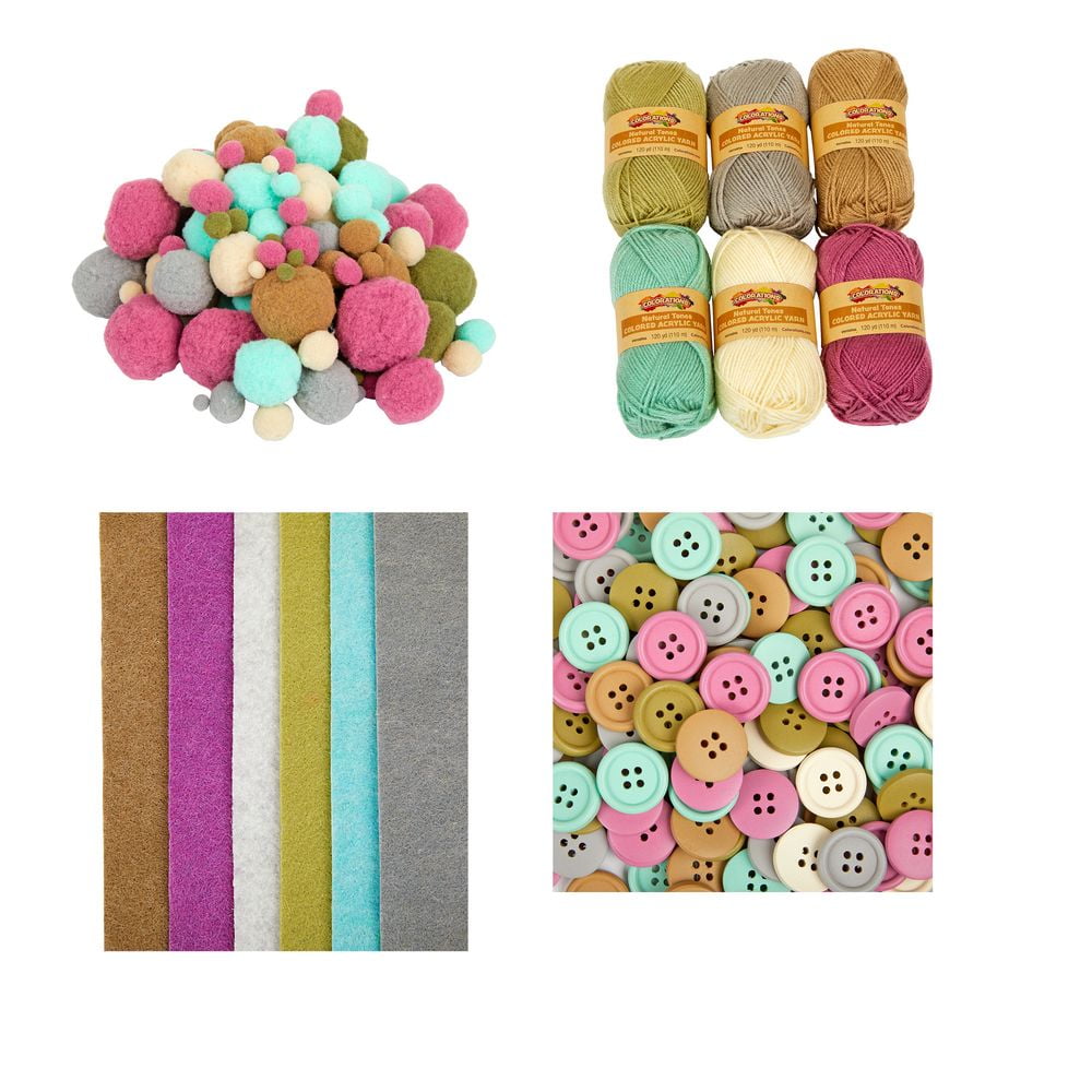 Colorations Boho Assorted Pom Poms, Wooden Buttons, Felt, & Yarn ...