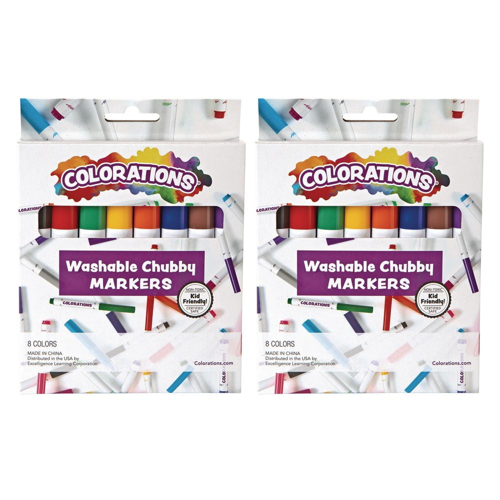 Colorations Chubby Markers, 2 Packs of 8 Markers, Total 16, 8 Colors ...