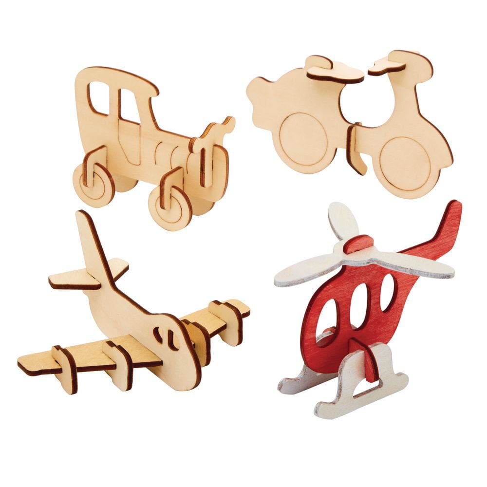Colorations Decorate Your Own 3-D Wooden Vehicle Puzzles - Set of 4 ...