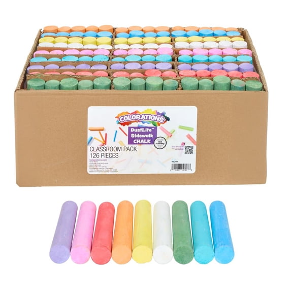 Colorations, Sidewalk Chalk, DustLite 126 pcs, Washable Bulk Set ...