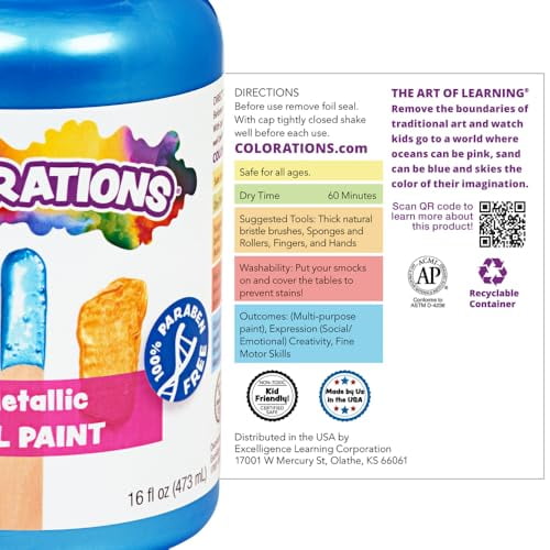 Colorations Metallic Gel Tempera Paints, 16 oz, 8 Colors, Non-Toxic ...