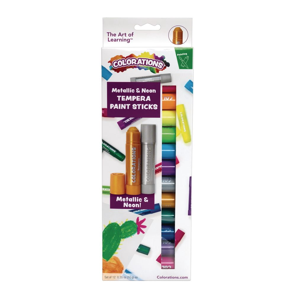 Colorations Metallic & Neon Tempera Paint Sticks - Set of 12 - Walmart.com