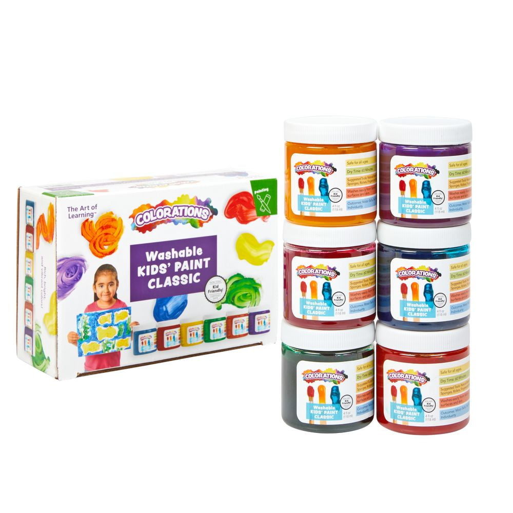 Colorations Washable Kids Primary Paint - Set of 6 Vibrant Colors - Non ...