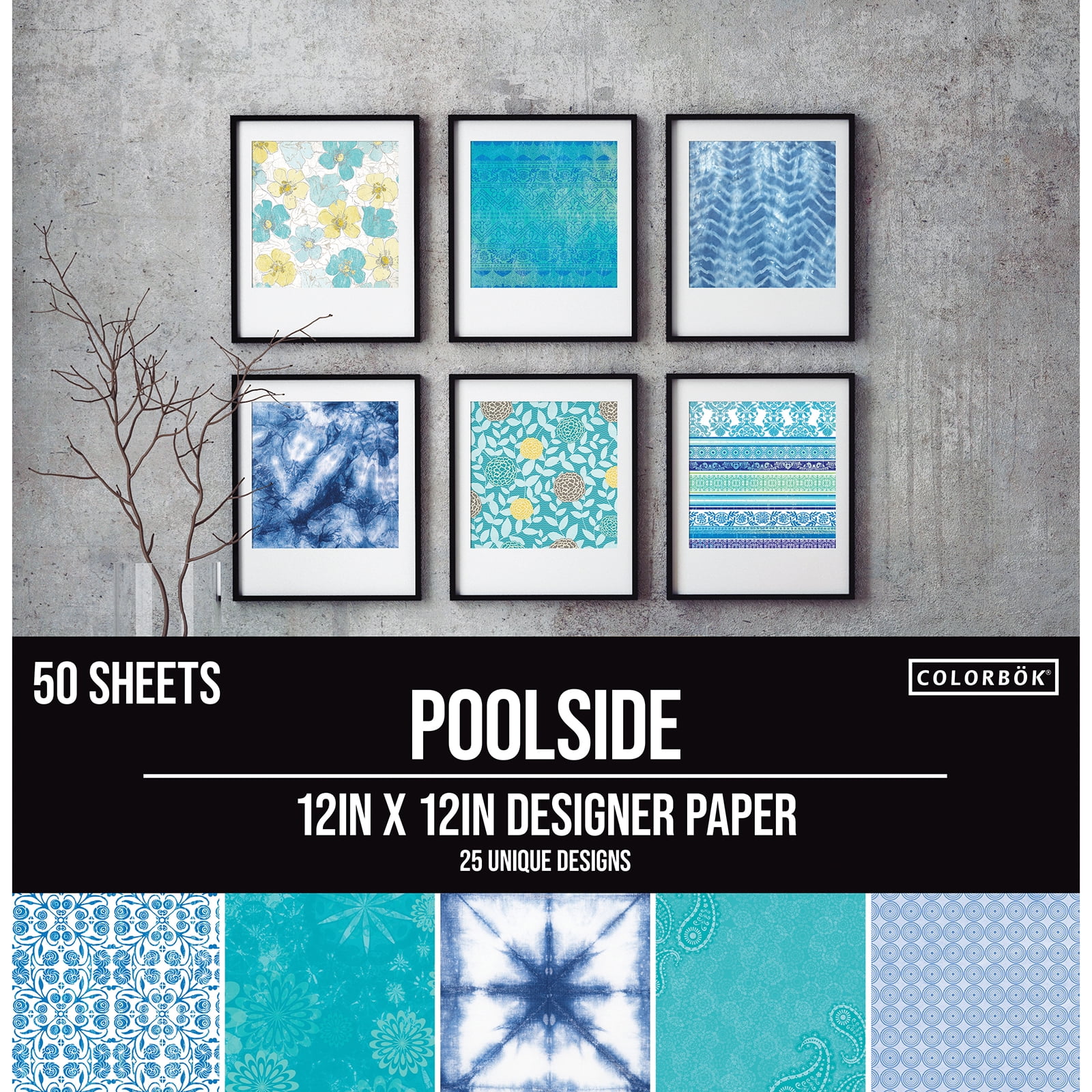 Colorbök Blue Pool Side Designer Paper Pad, 12"x12", 67 lb./100 GSM, 50 ...