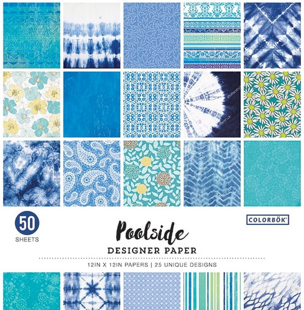 Colorbök Blue Pool Side Designer Paper Pad, 12"x12", 67 lb./100 GSM, 50 ...