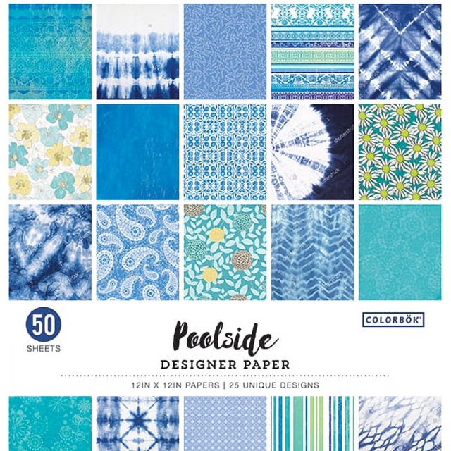 Colorbök Blue Pool Side Designer Paper Pad, 12"x12", 67 lb./100 GSM, 50 ...