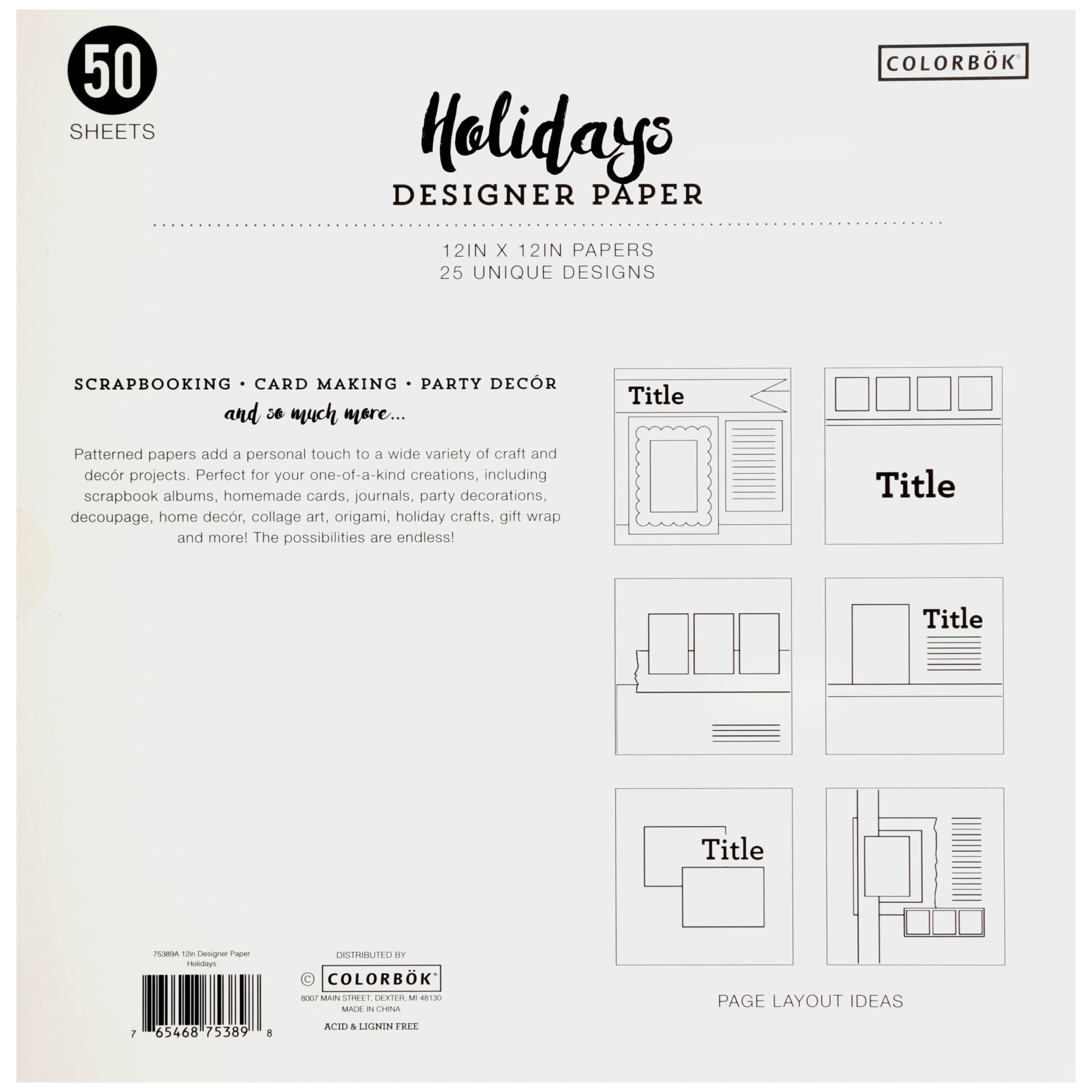 Colorbök Holidays Multicolor Designer Paper, 12"x12", 67 lb./100 GSM ...