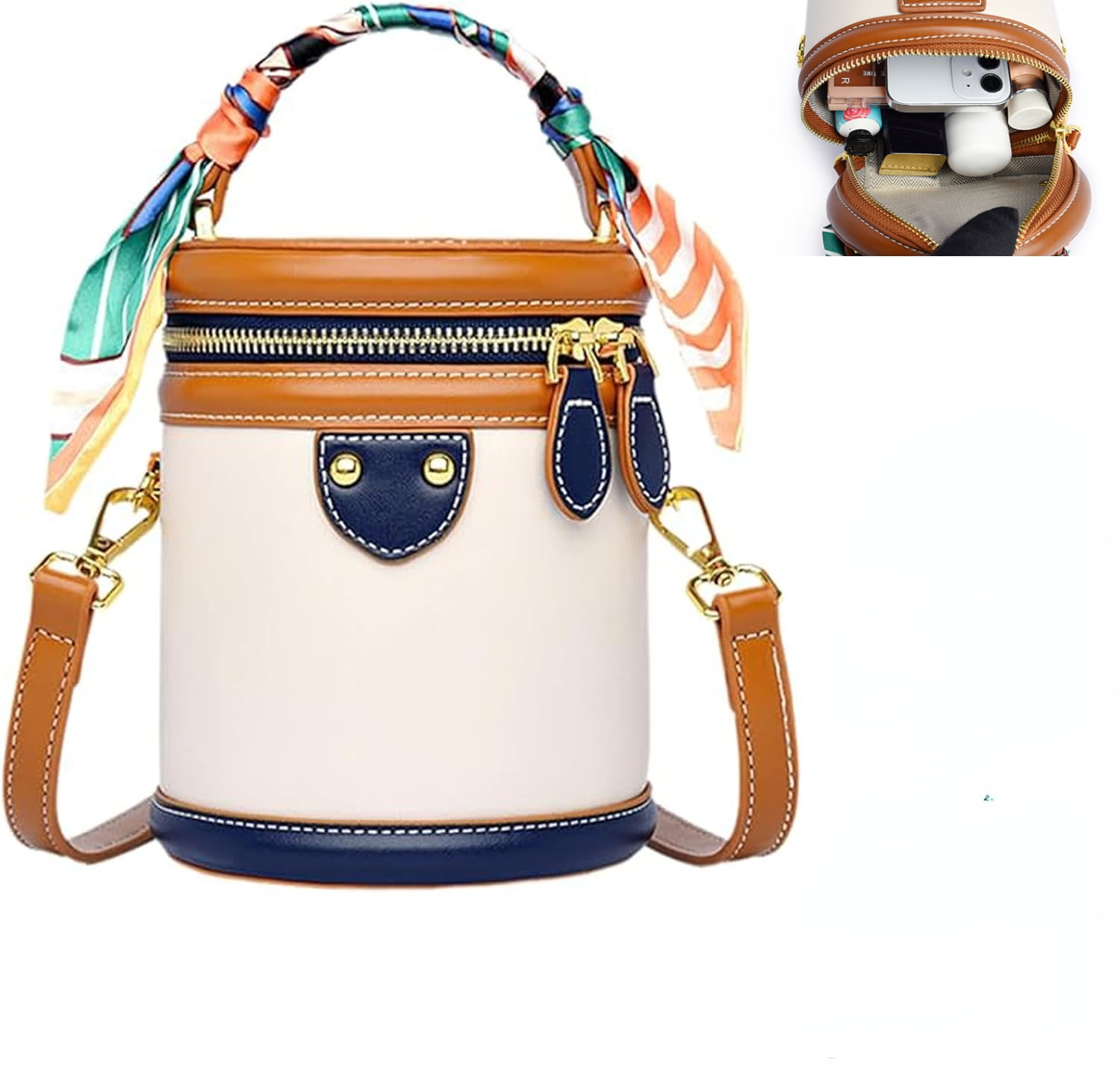 Colorblock Bucket Bag For Women, 2025 New Summer Design Cylinder Bag ...