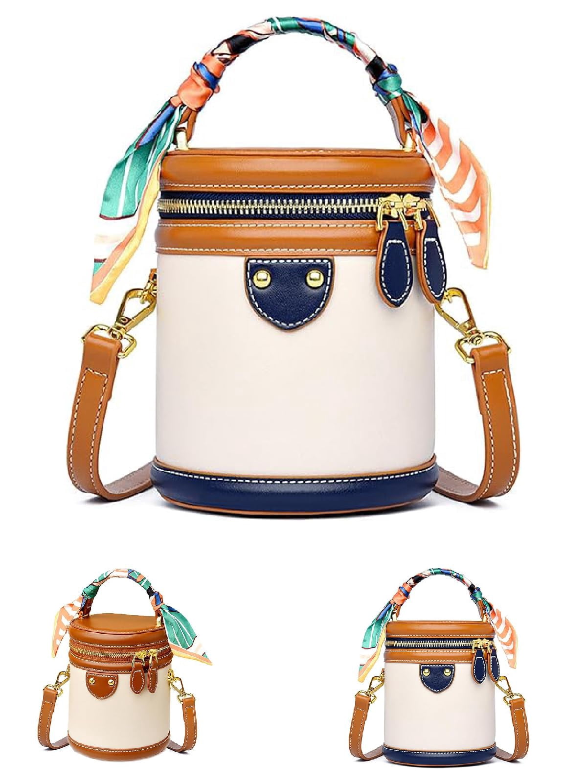 Colorblock Bucket Bag For Women,Colorblock Cylinder Fashion Leather ...