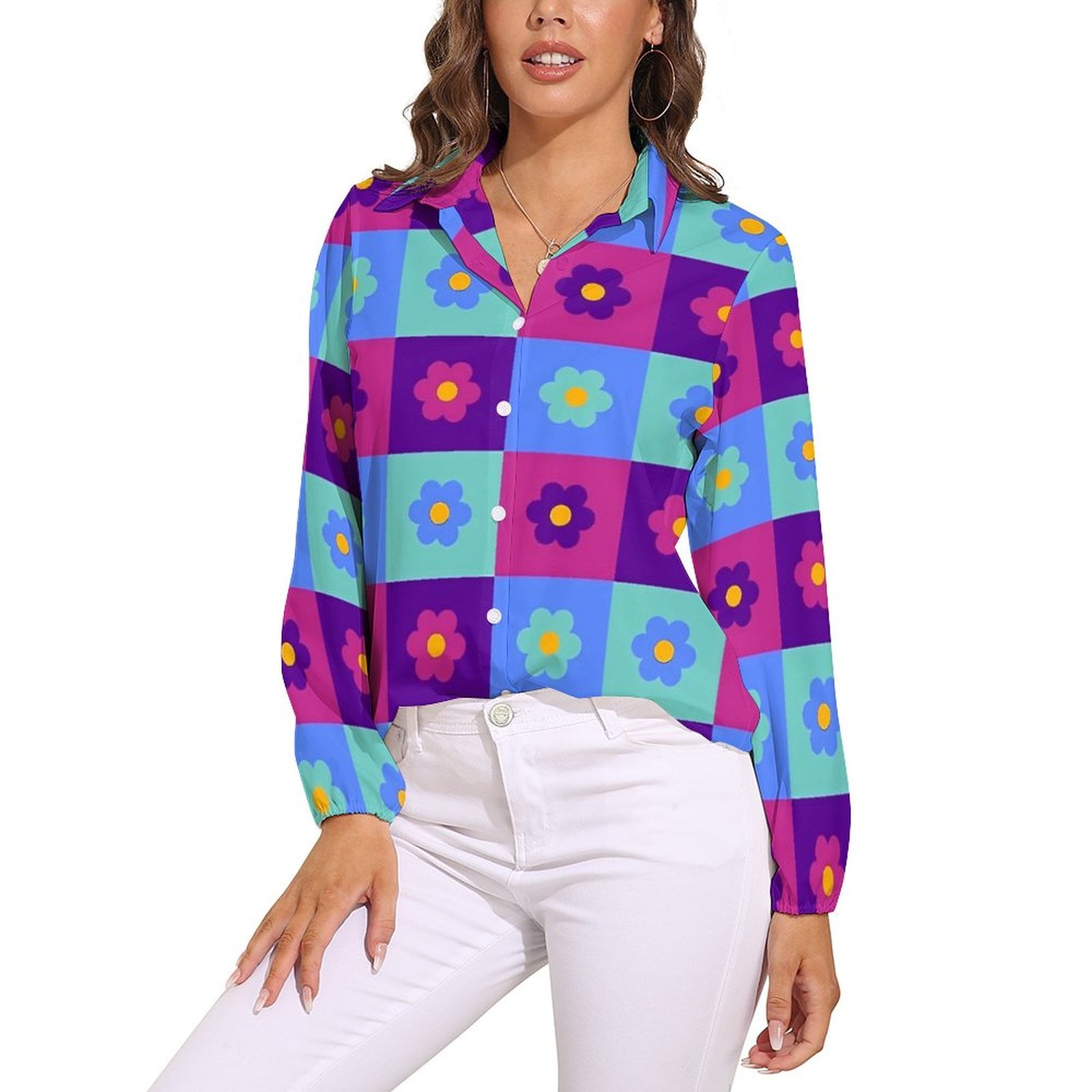 Colorblock Print BlousePinstripe Office Work Custom Blouses Women ...