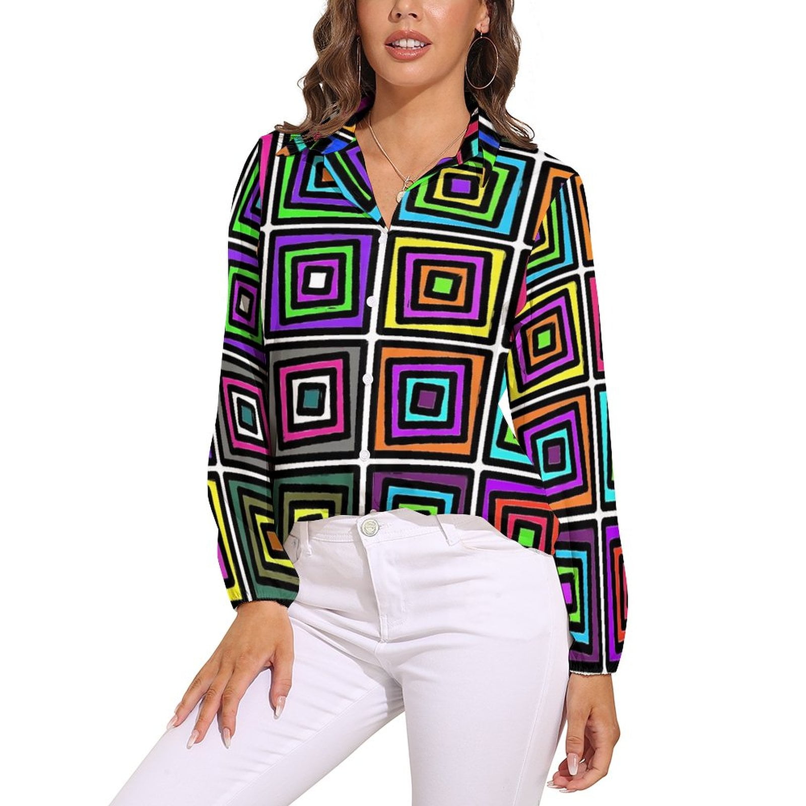 Colorblock Print BlousePinstripe Office Work Custom Blouses Women ...