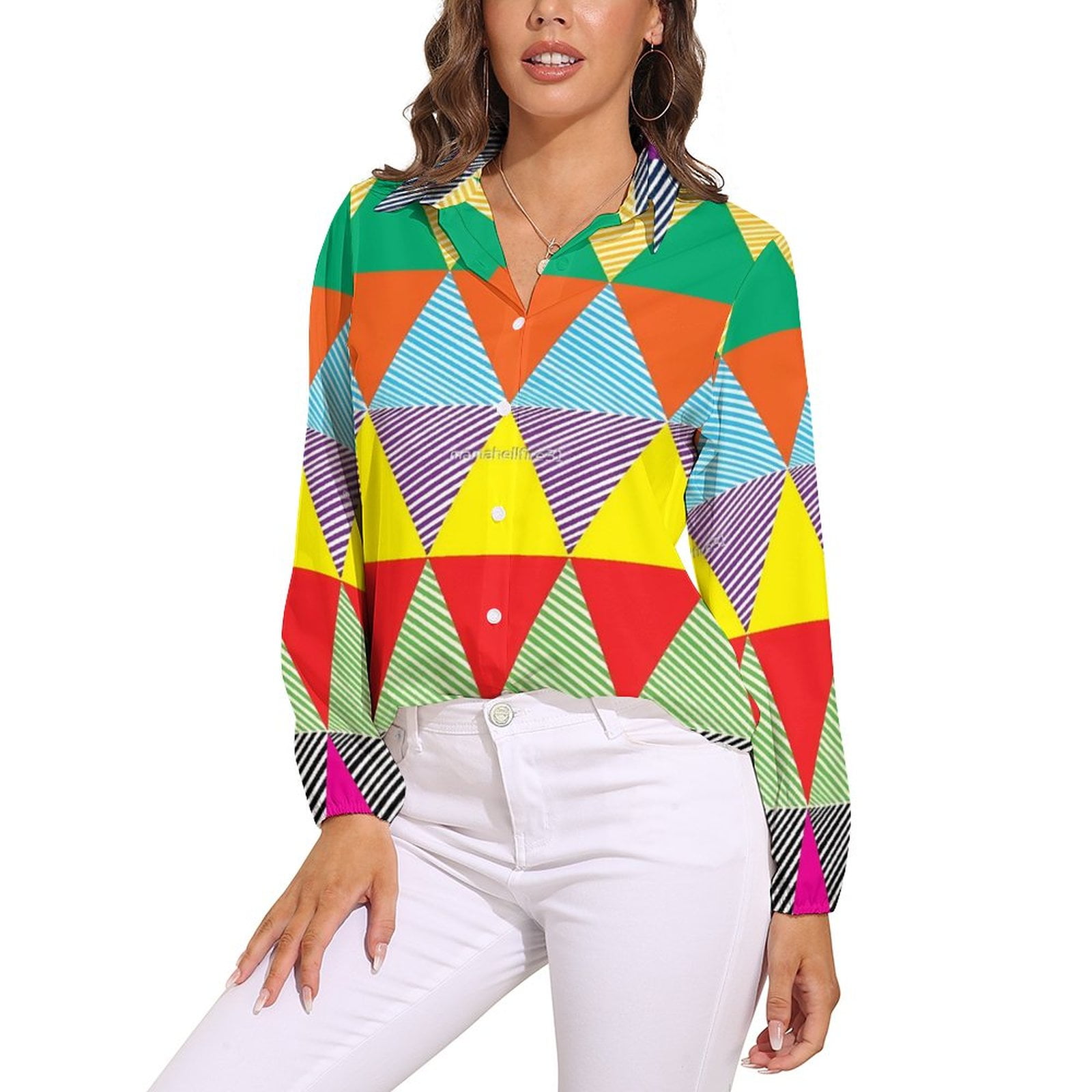 Colorblock Print BlousePinstripe Office Work Custom Blouses Women ...