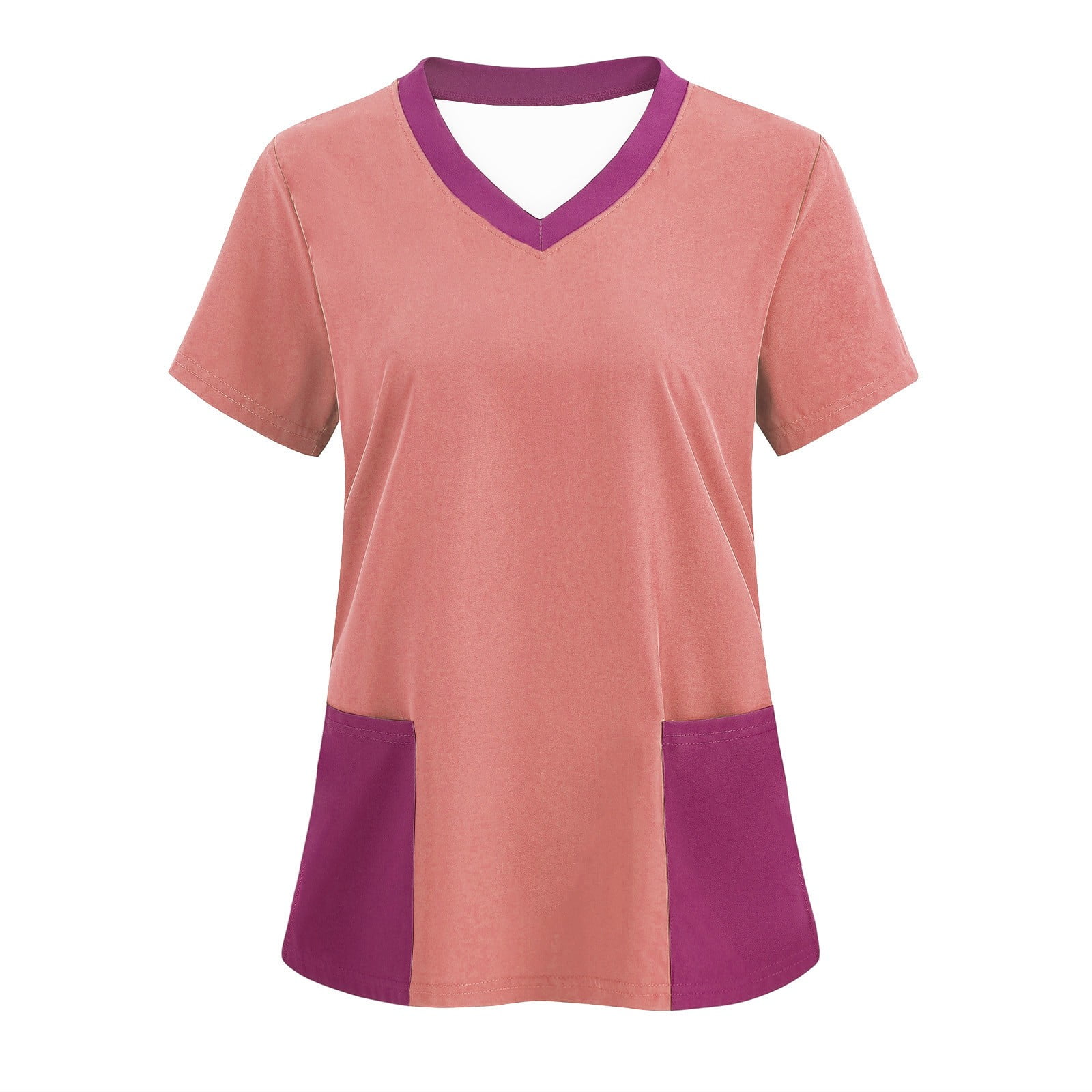 Colorblock Scrubs for Women Loose Fit Stretchy Scrub Tops V Neck Short ...
