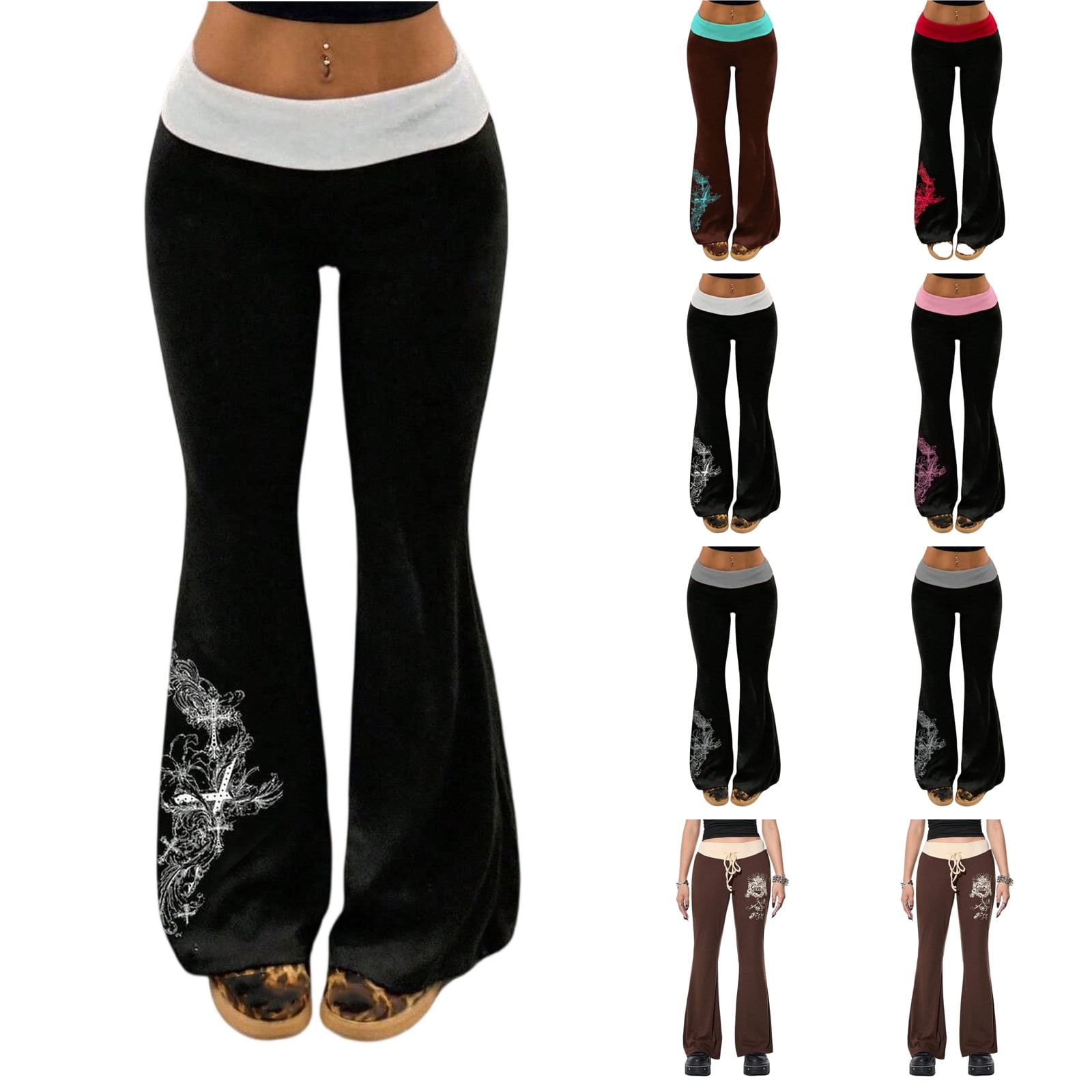 Colorblock Waist Flare Pants for Women, Y2K Street Style Bell Bottoms ...