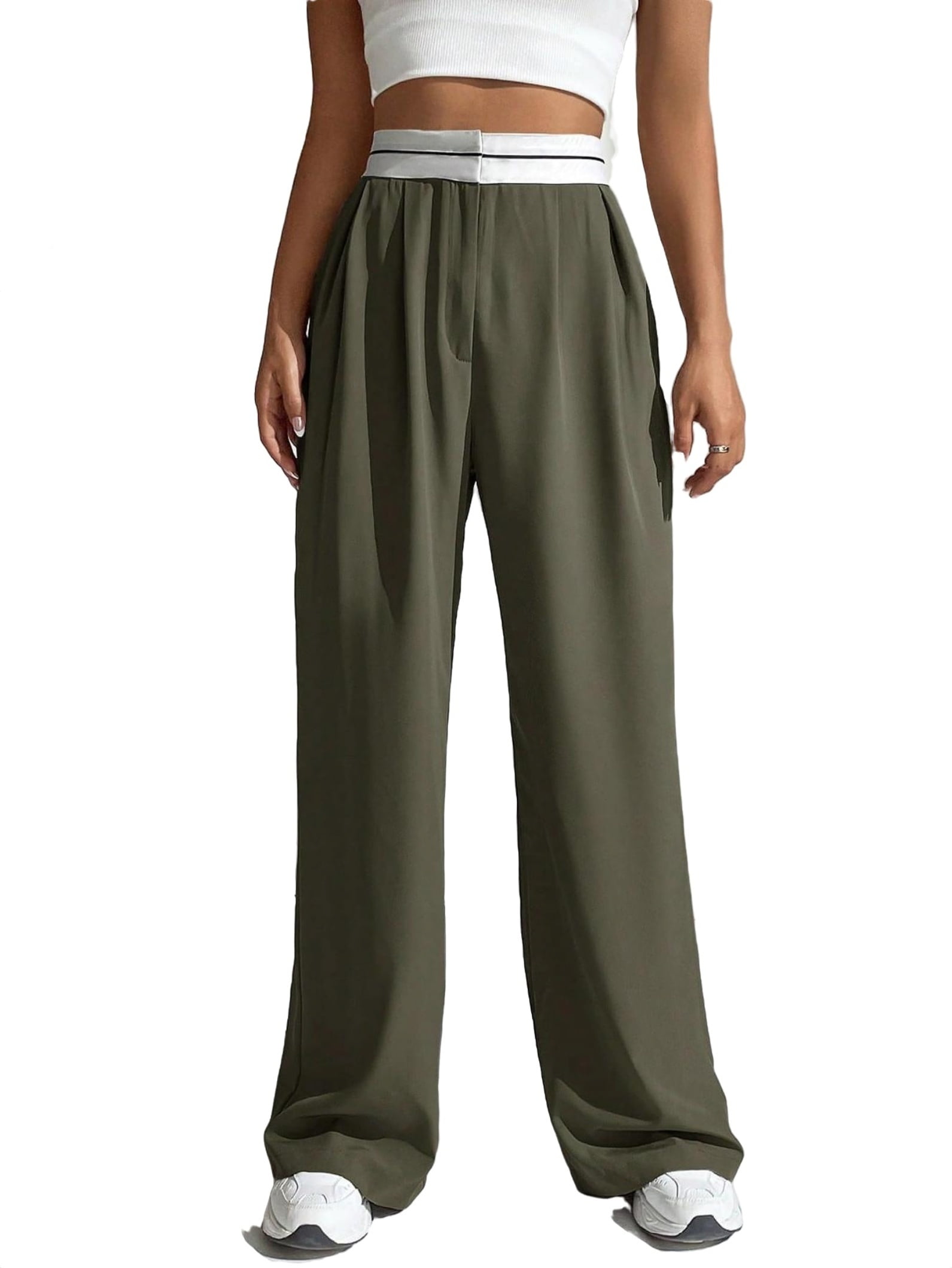 Colorblock Wide Leg Pants Green Casual Women Pants - Walmart.com